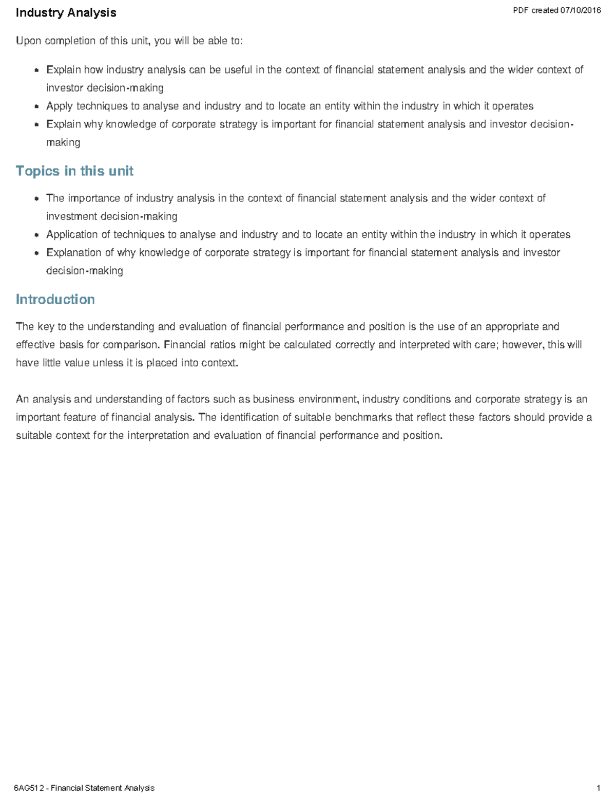 Unit 8 - Industry Analysis - Upon completion of this unit, you will be ...