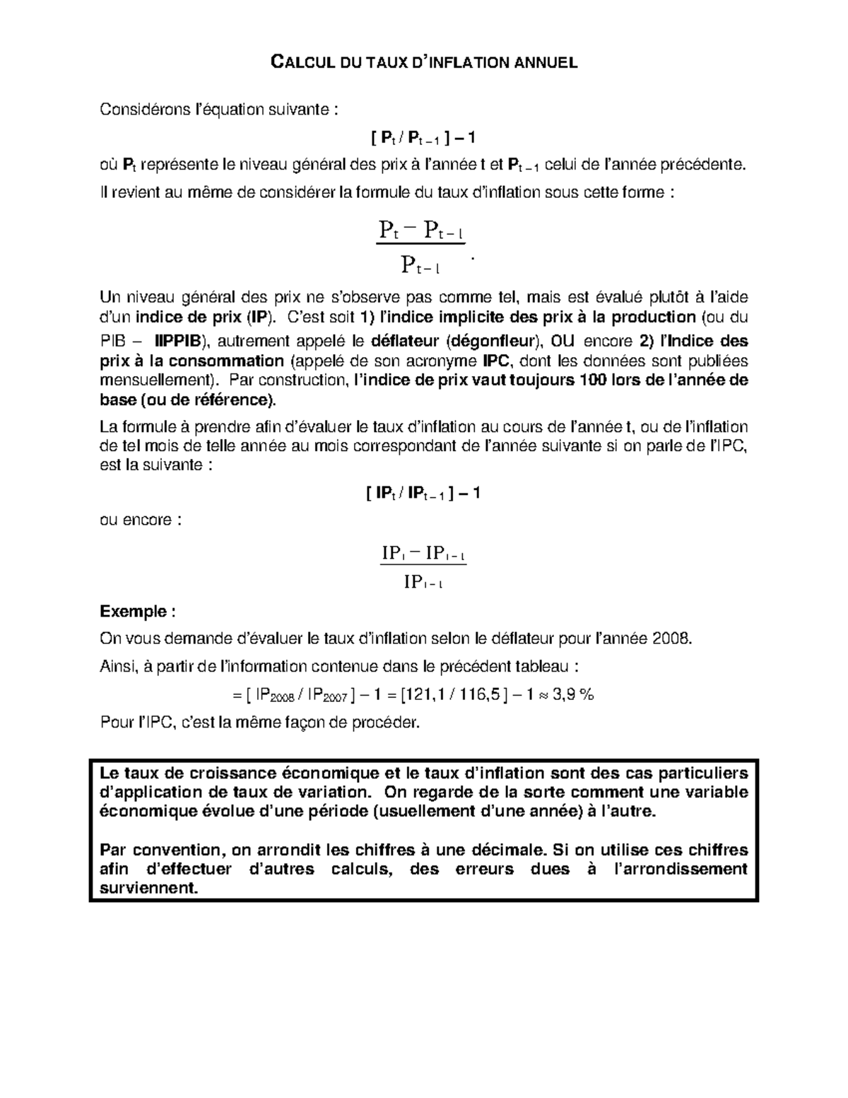 Soucy, jean - CALCUL DU TAUX D’INFLATION ANNUEL Considérons l’équation ...