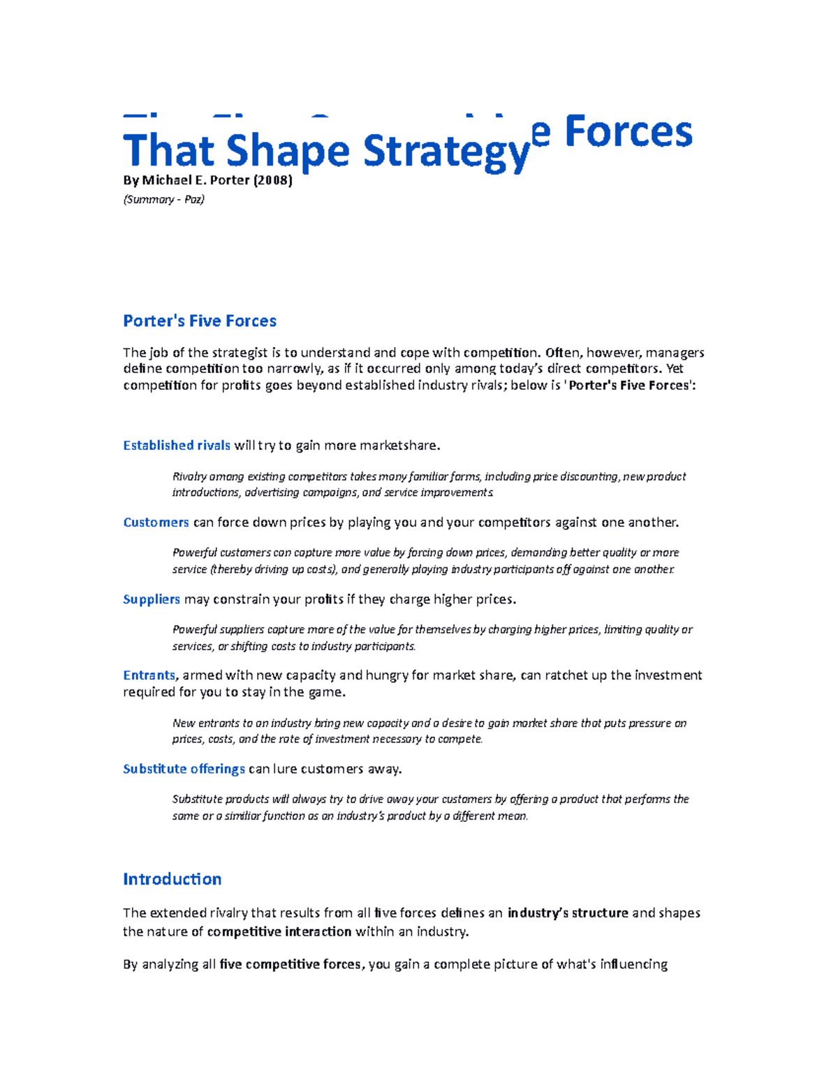 The Five Competitive Forces That Shape Strategy - The Five Competitive ...