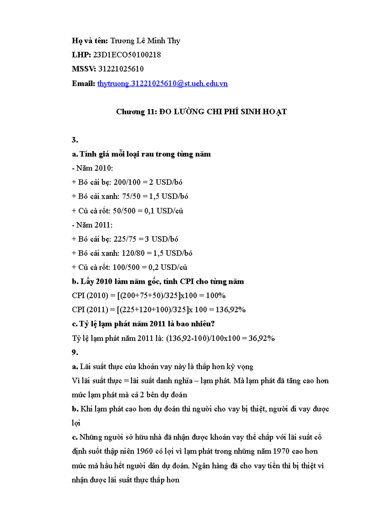 CHƯƠNG 11 VÀ 12 - Họ và tên: Trương Lê Minh Thy LHP: 23D1ECO MSSV: 31221025610 Email: - Studocu