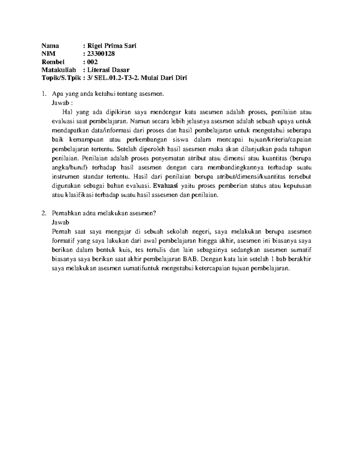 T3 Mulai Dari Diri Rigel Prima Sari Literasi Dasar - Nama : Rigel Prima ...