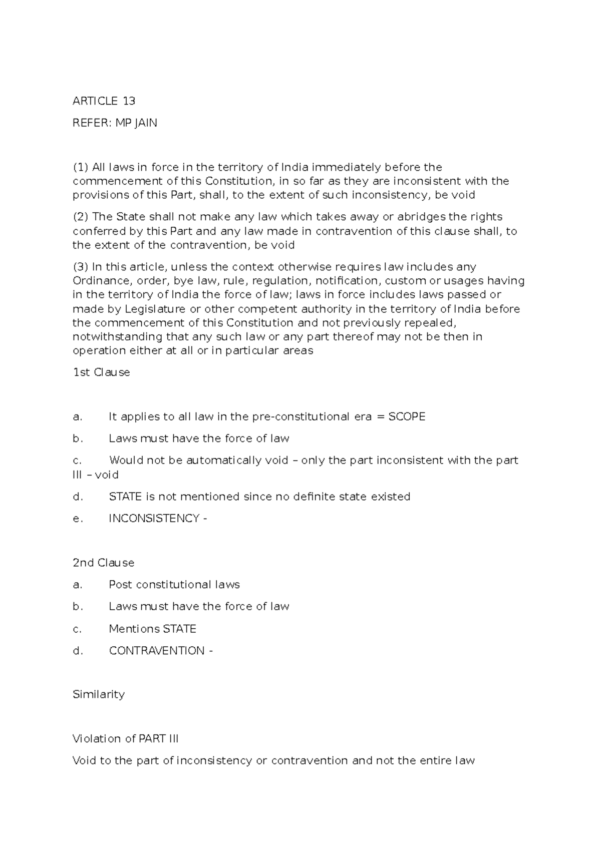 Article 13 of the Indian Constitution - ARTICLE 13 REFER: MP JAIN (1 ...