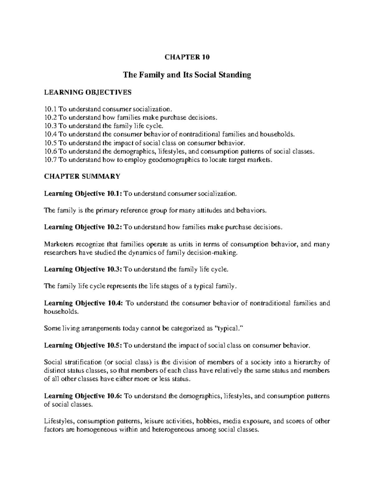 CB Tutorial 8 Questions - CHAPTER 10 The Family and Its Social Standing ...
