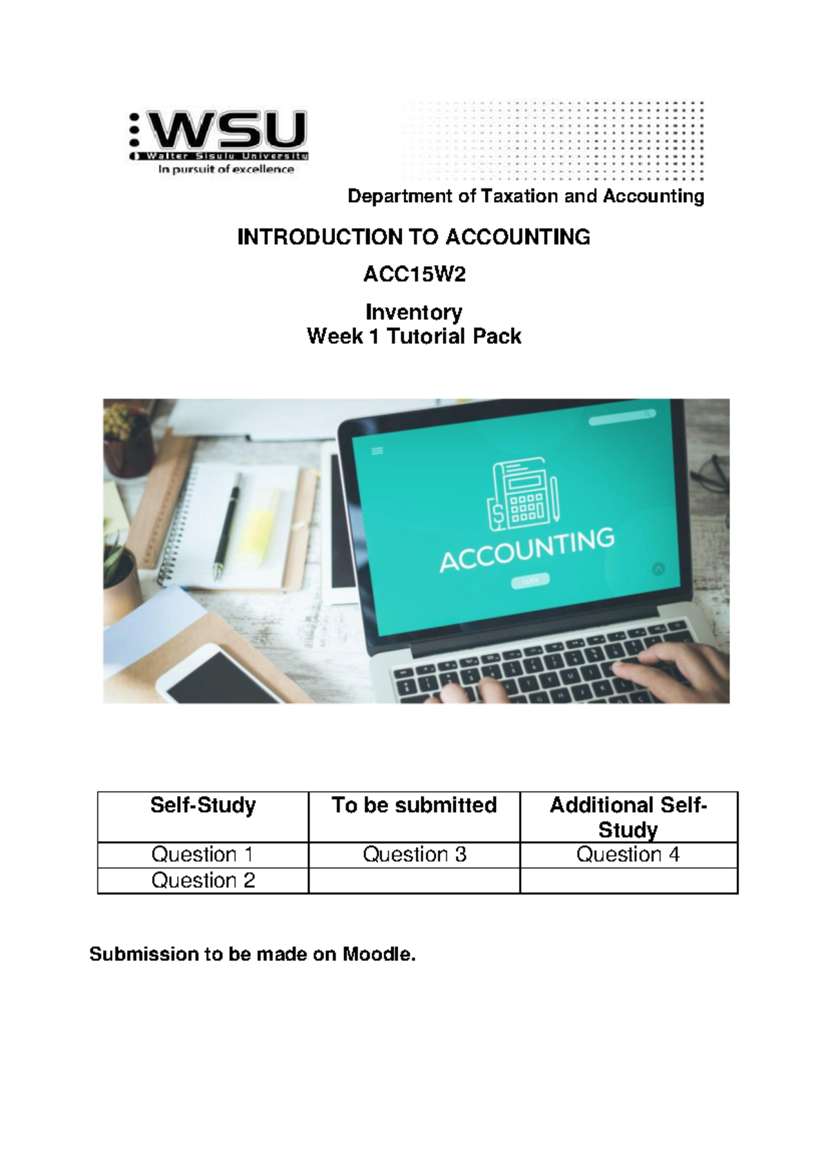 Inventory Tutorial Pack Week 1 - INTRODUCTION TO ACCOUNTING ACC15W 2 ...