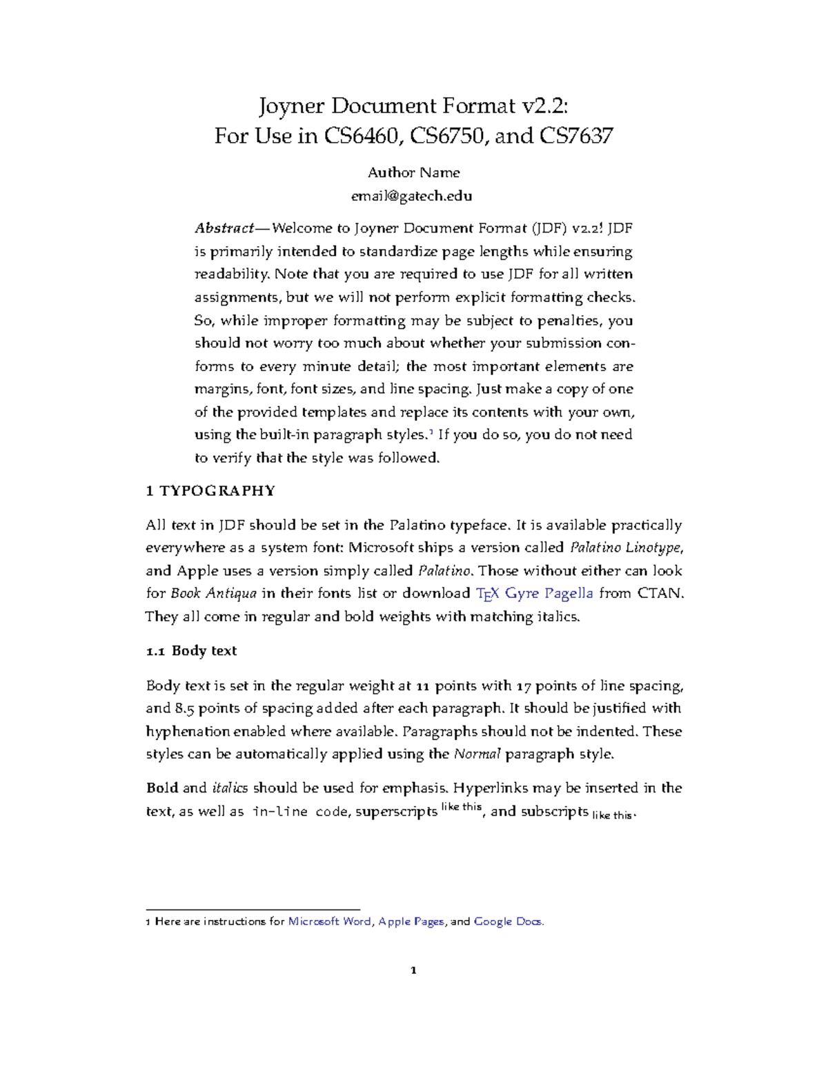 Joyner Document Format v2 2 3 - Joyner Document Format v2: For Use in CS6460, CS6750, and CS ...