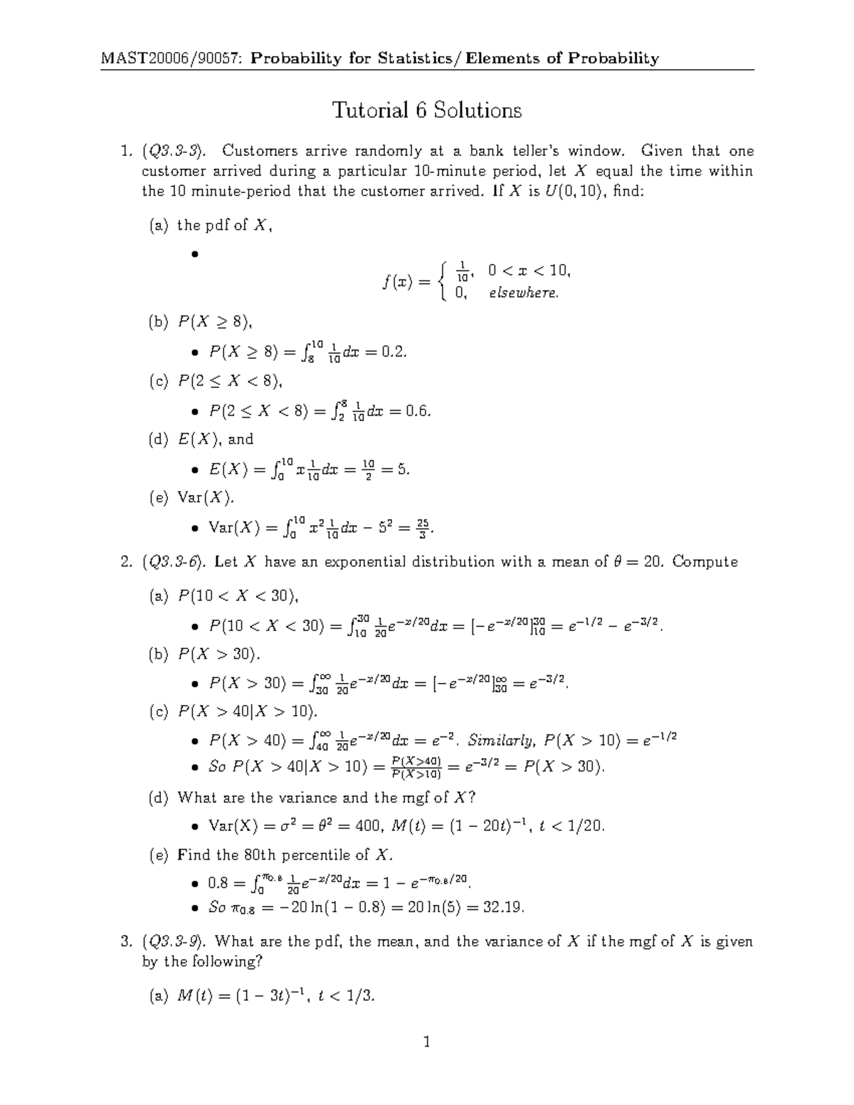 MAST2000 6 - Solutions for Tutorial 6 2020 - MAST20006/90057 ...