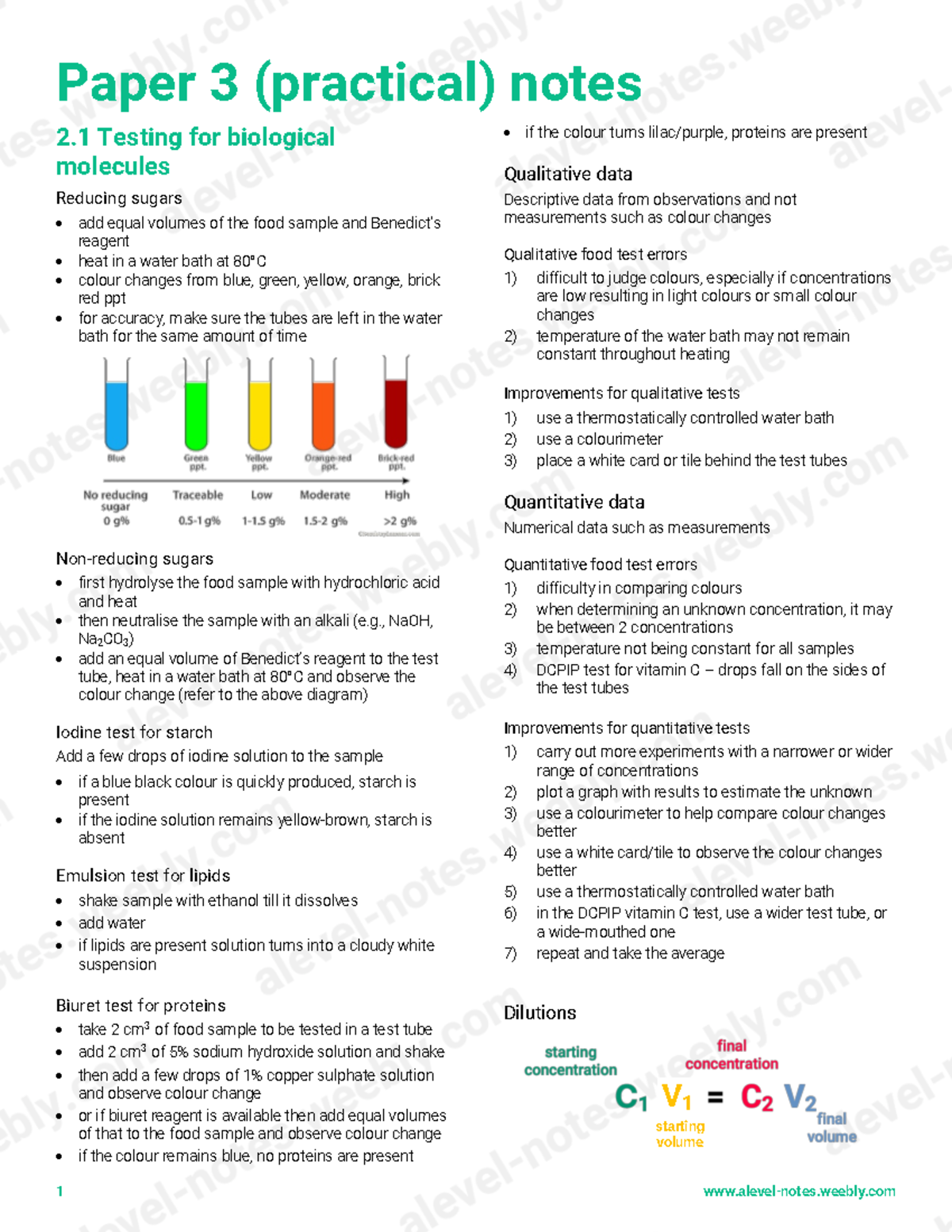 Biology paper 3 notes - Bio 101 - Paper 3 (practical) notes 2 Testing ...