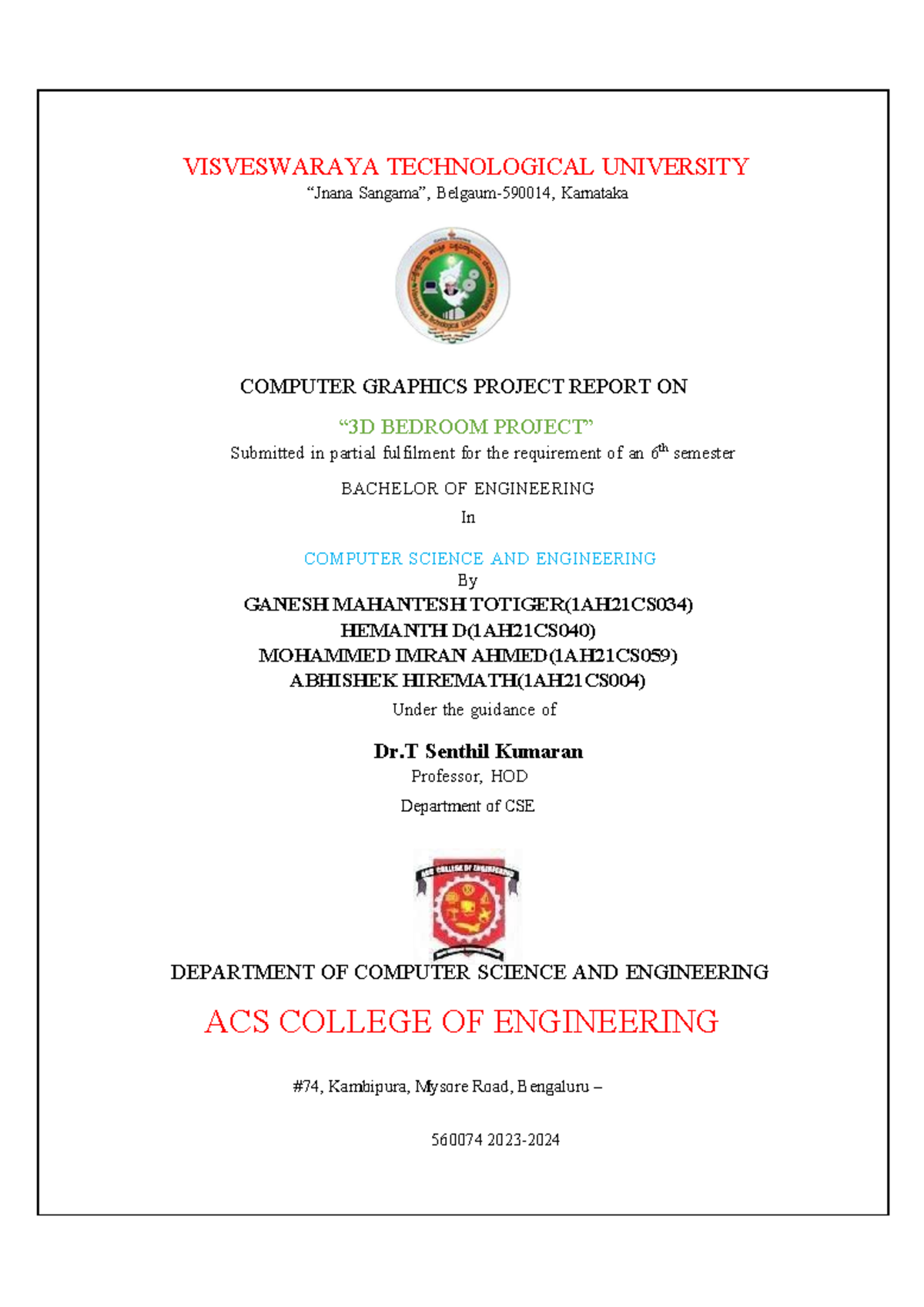 Report front page - efdvfsdf - VISVESWARAYA TECHNOLOGICAL UNIVERSITY ...