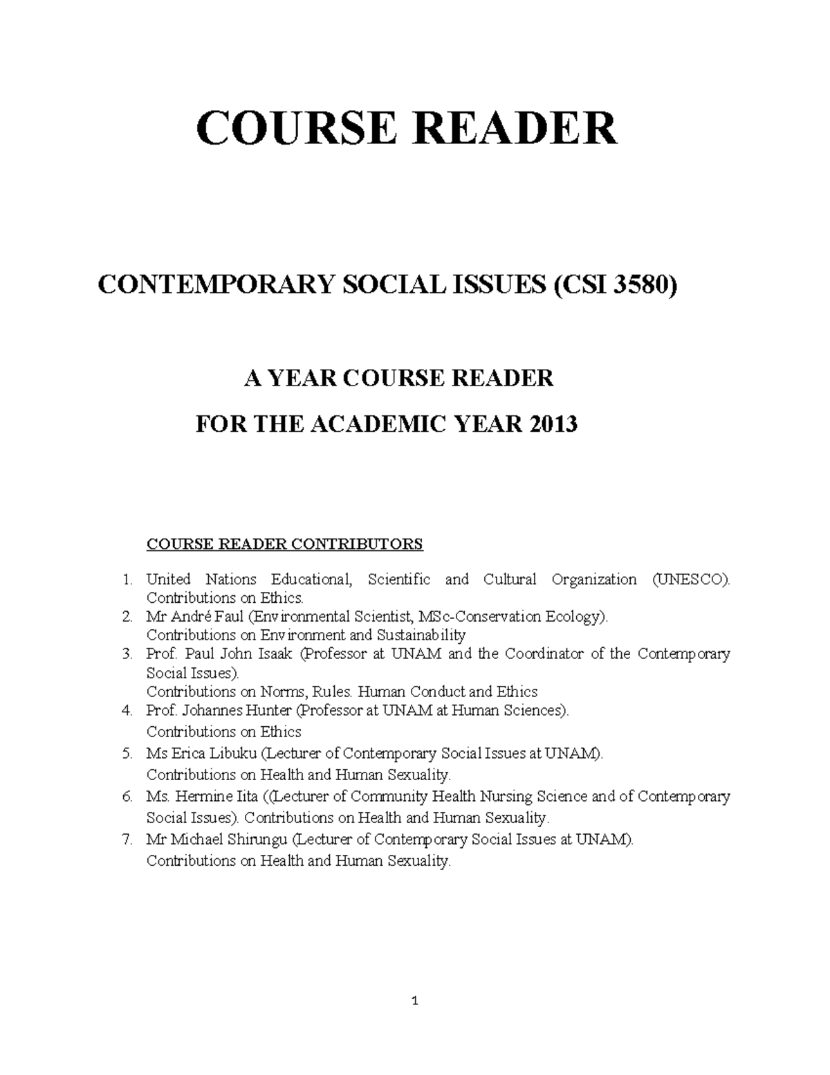Course Reader 13 - Summary Contemporary Social Issues - COURSE READER ...