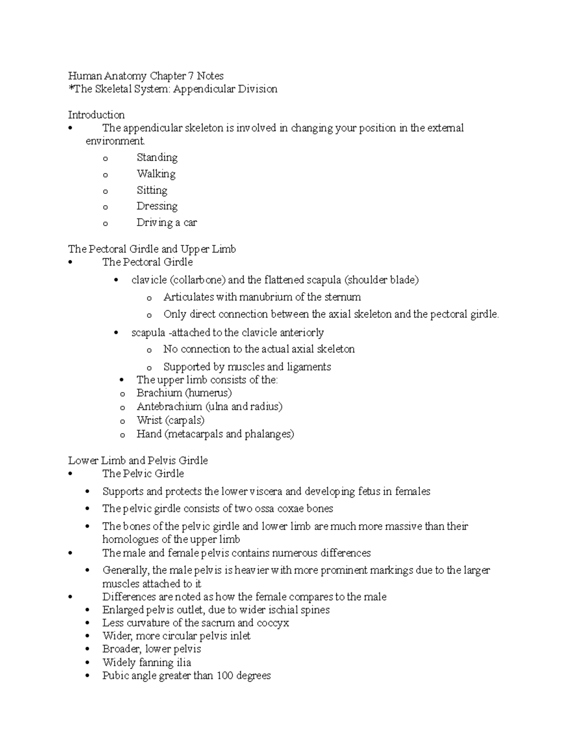 HCS212 Chapter 7 Notes - Human Anatomy Chapter 7 Notes *The Skeletal ...