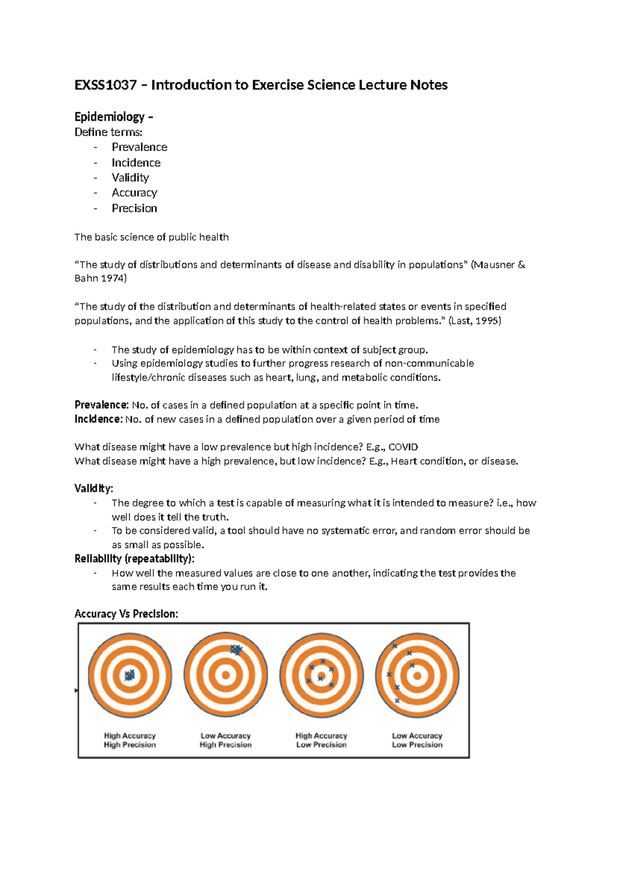 EXSS1037 - Introduction to Exercise Science Lecture Notes - EXSS1037 ...