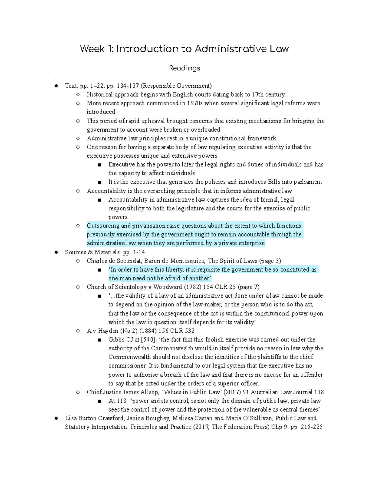 Week 1 Introduction to Administration Law - Week 1: Introduction to ...