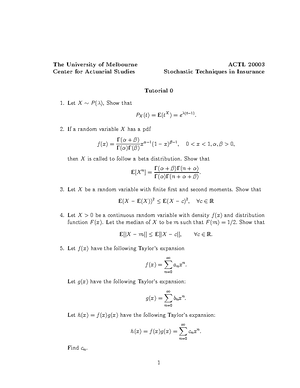 Tute 4 - Tute sheet Qs - The University of Melbourne ACTL 20003 Center ...