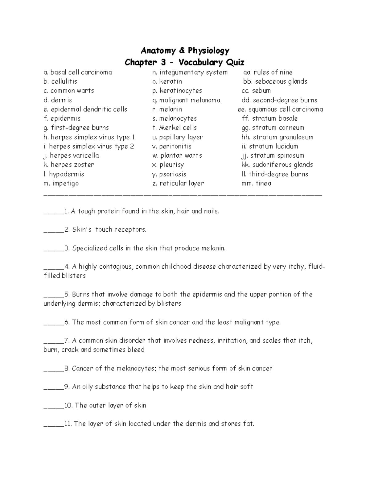 Intro A P - Chpt 3 Vocabulary Quiz - Anatomy & Physiology Chapter 3 ...