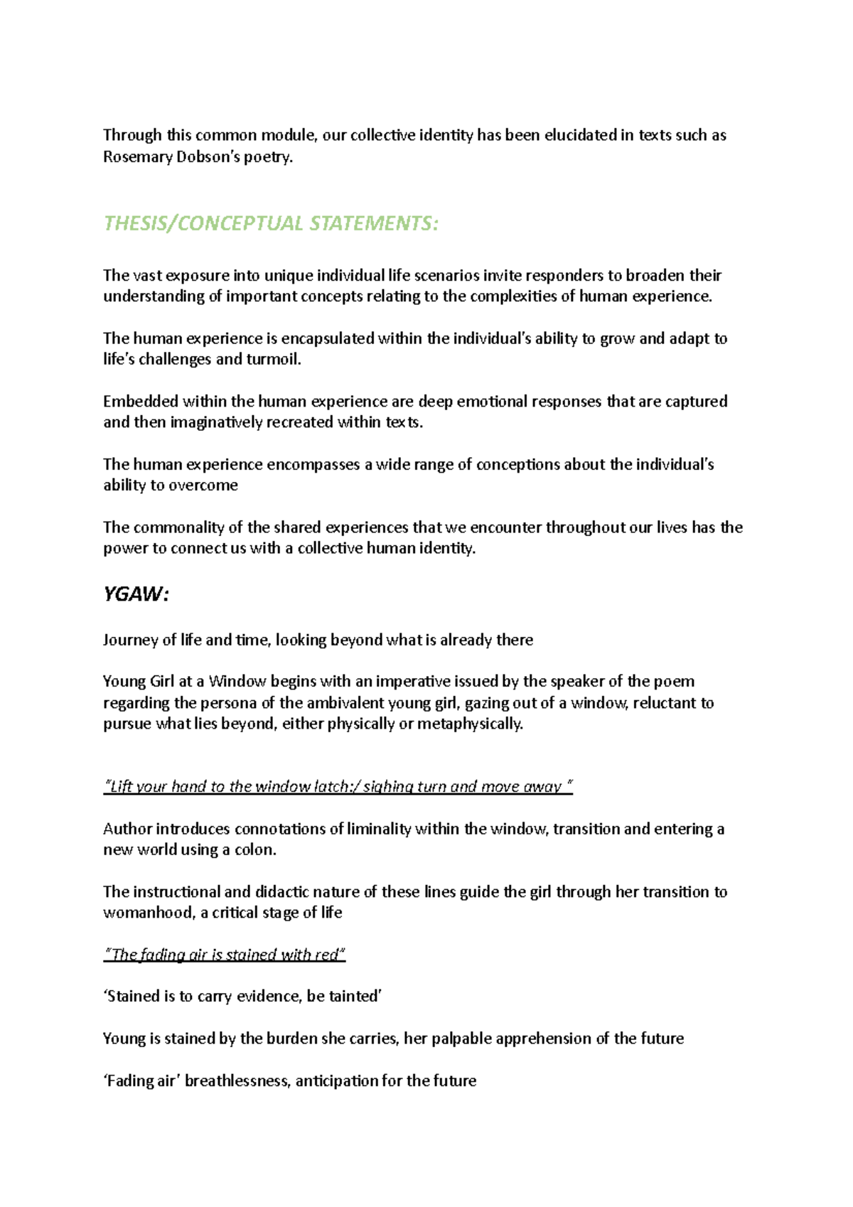 Common Module Notes - Rosemary Dobson Poetry - HIST 3365 - Studocu