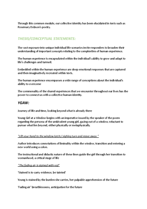 Dobon hsc - Young girl at a window analysis - Intro - Rosemary Dobson ...
