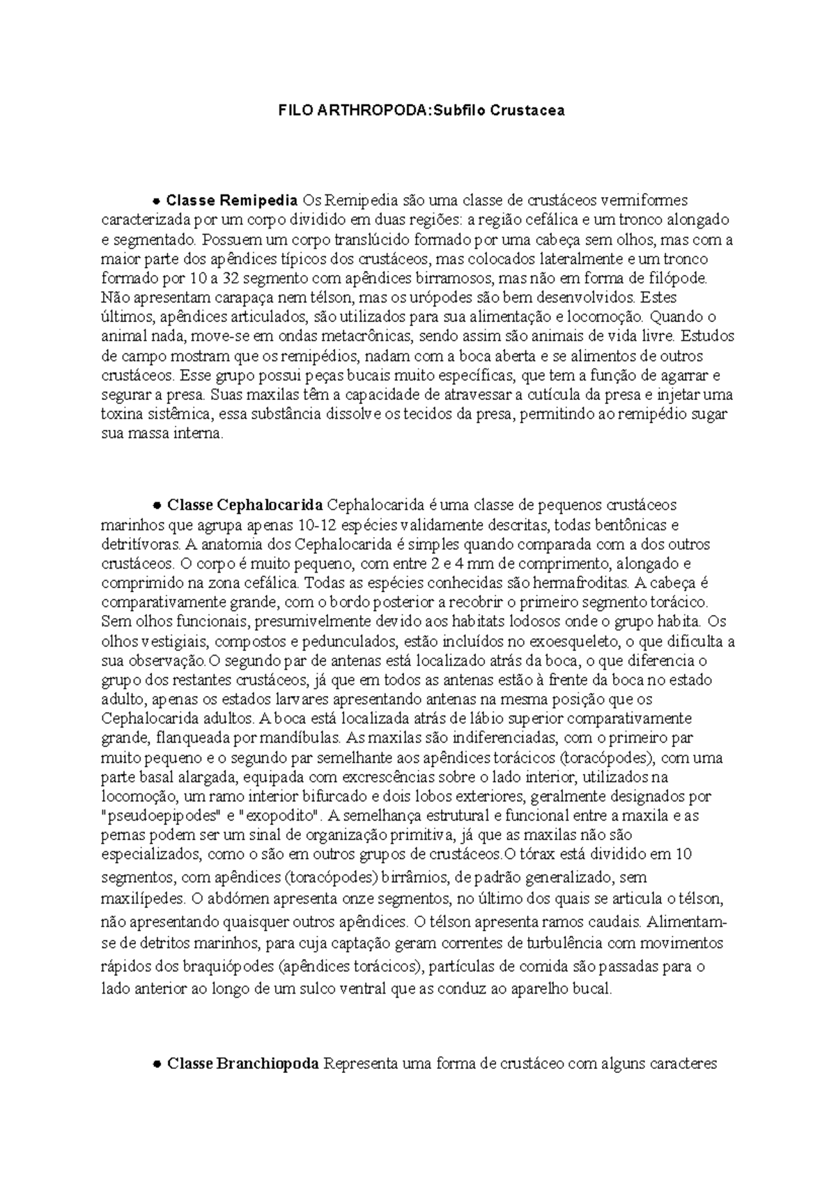 FILO Arthropoda Subfilo Crustacea - FILO ARTHROPODA:Subfilo Crustacea ...