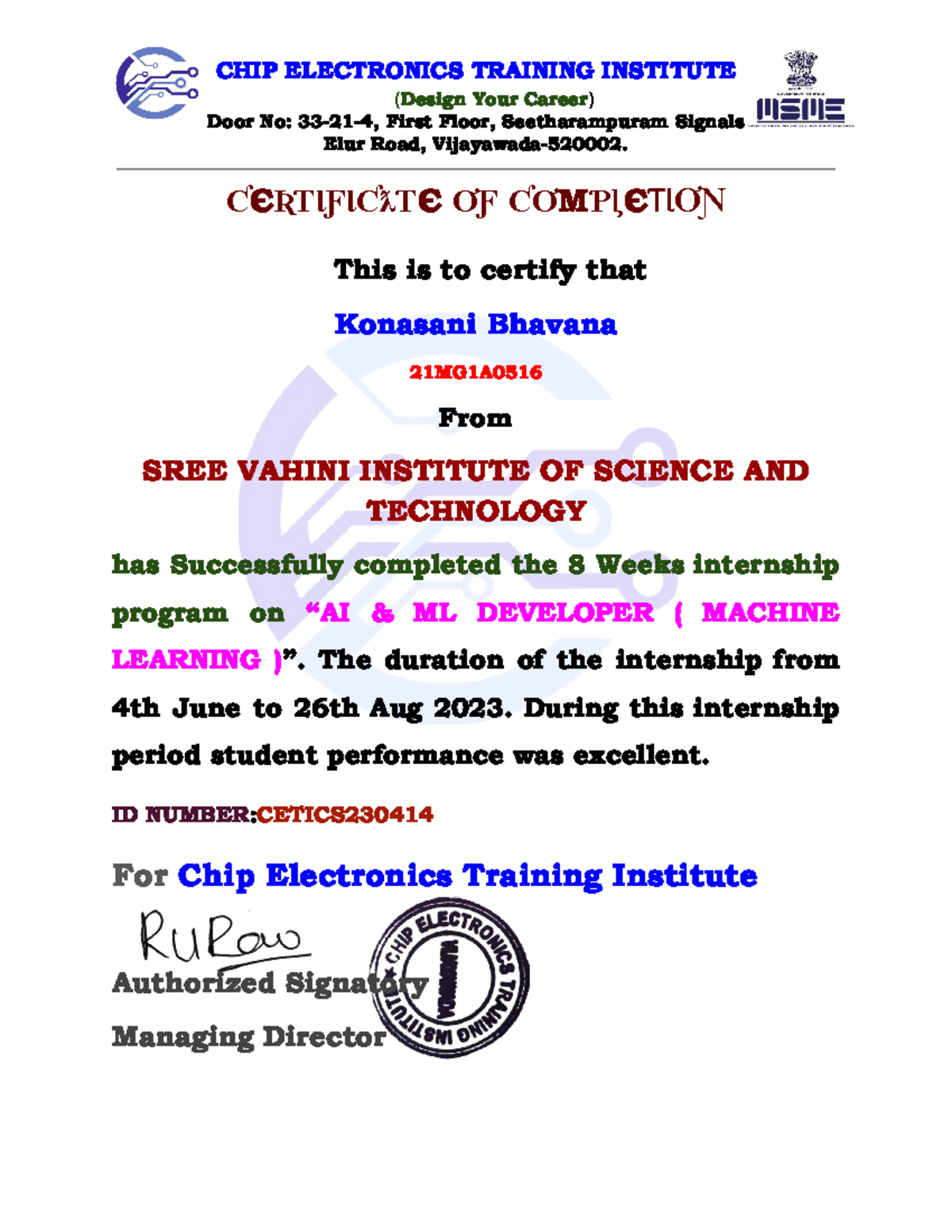 ML certificate - To get an overview - CHIP ELECTRONICS TRAINING ...