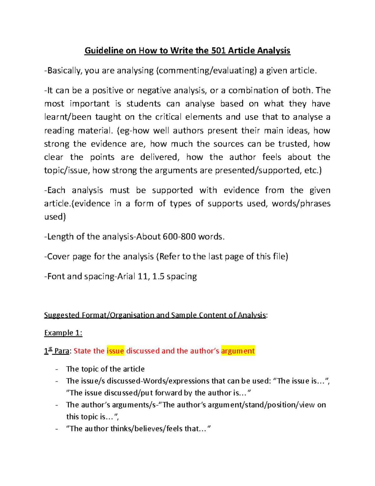 501 Guideline on How to Write the Article Analysis- Updated - Guideline ...