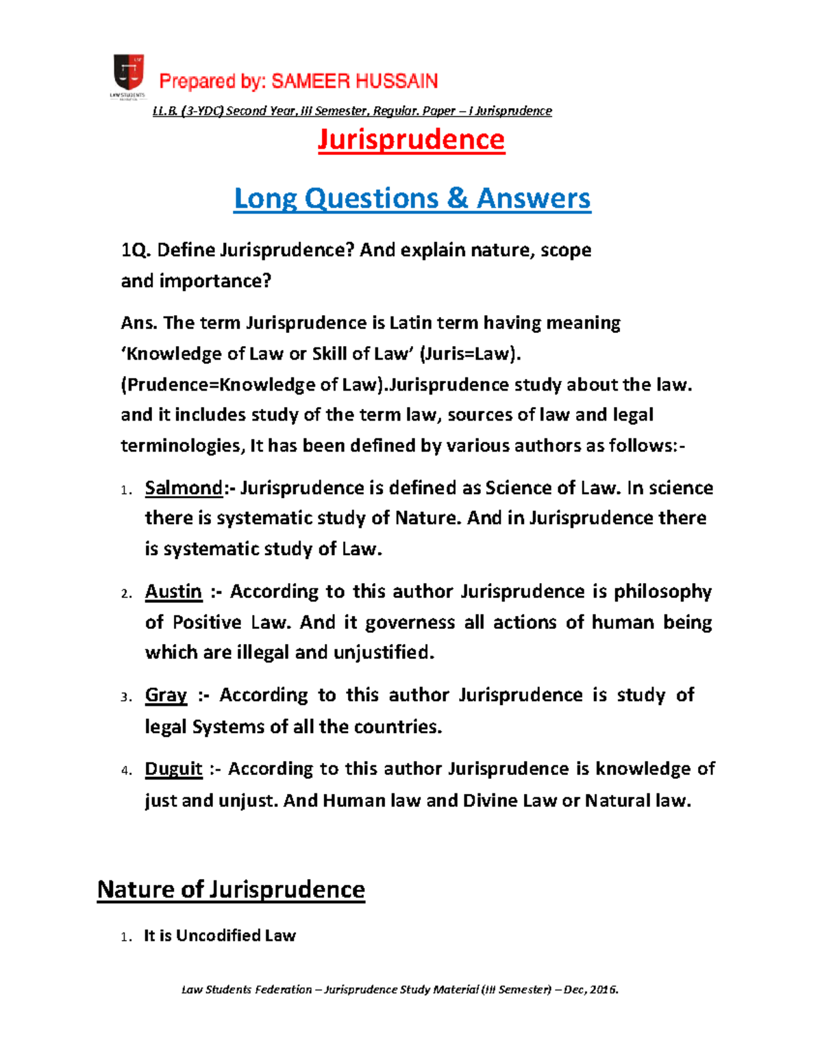 Jurisprudence - Frequently asked Questions - Jurisprudence Long ...