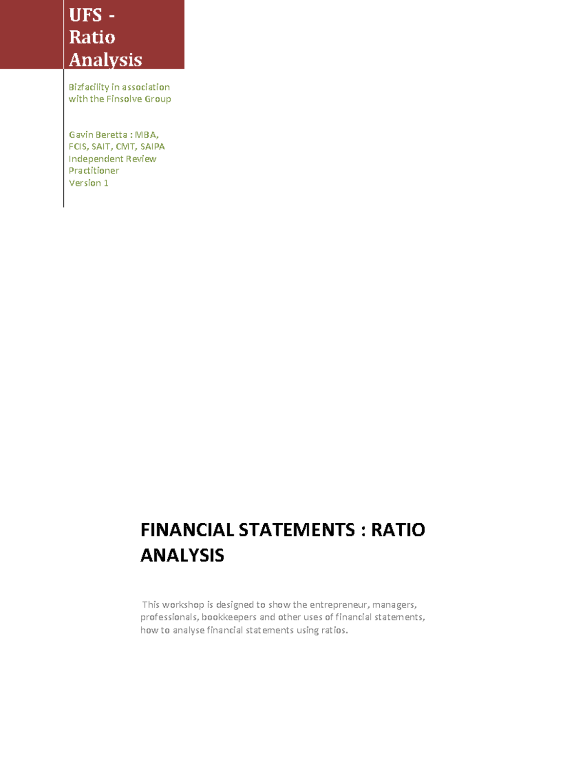Financial Statements Ratio Analysis - Consolidated - FINANCIAL ...