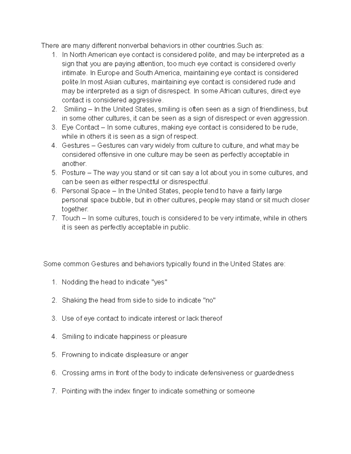 M6 reading activity - There are many different nonverbal behaviors in ...