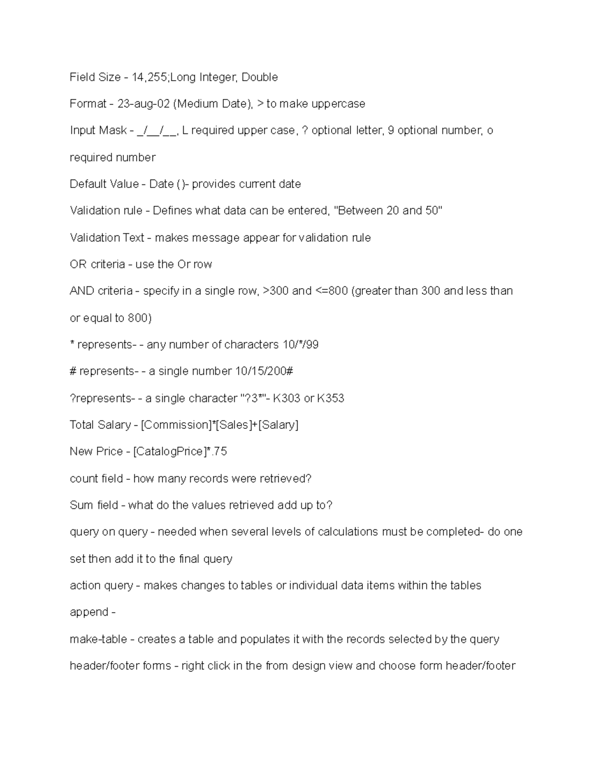 K201 Access Review - Field Size - 14,255;Long Integer, Double Format ...