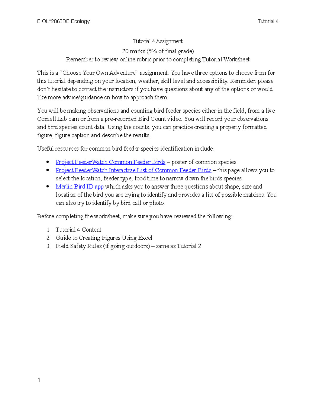 Tutorial 4 - Working with Ecological Data - Tutorial 4 Assignment 20 marks (5% of final grade ...