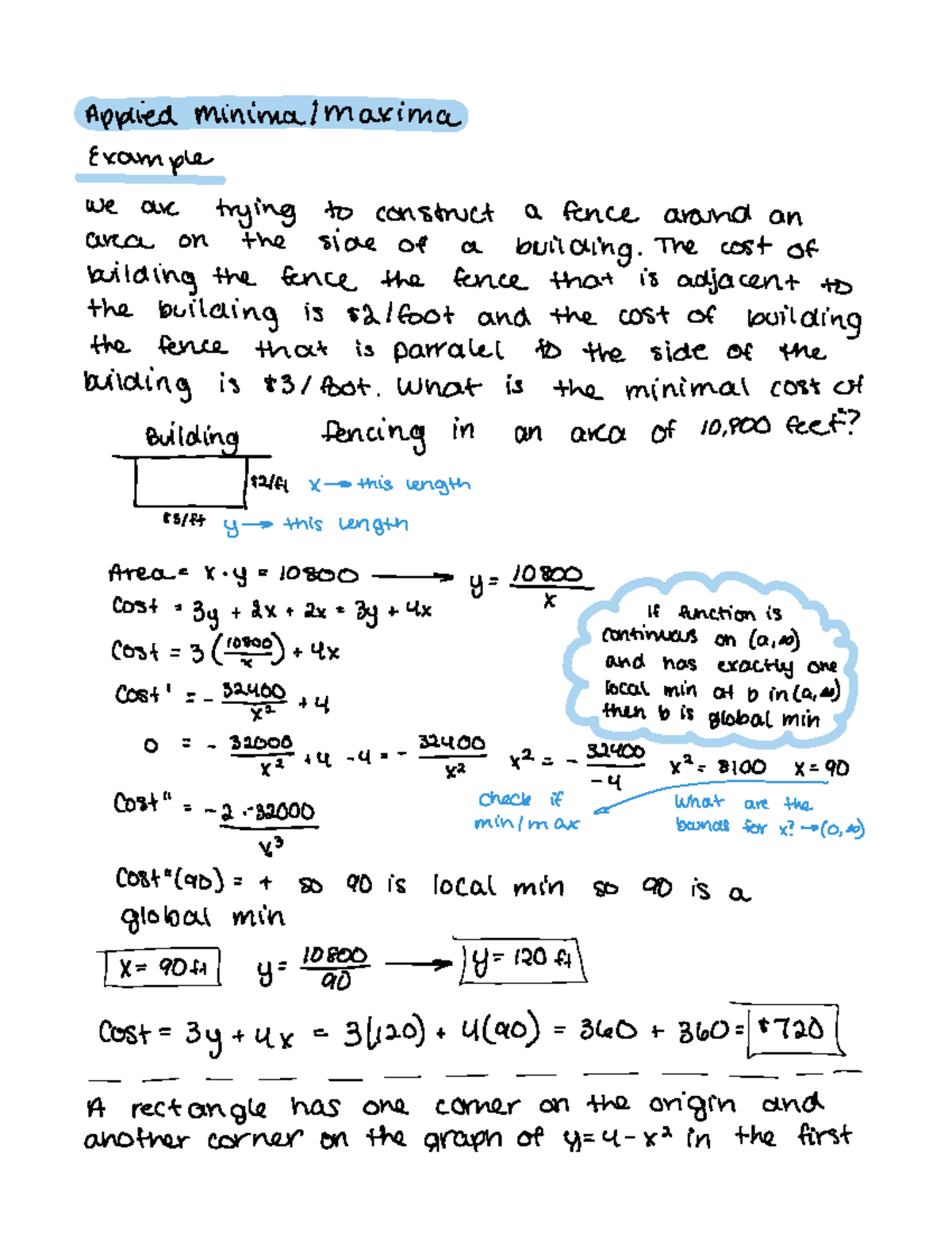 Lecture 25 Applied Minima And Maxima Applied Minimal Maxima Example We Are Trying To Construct