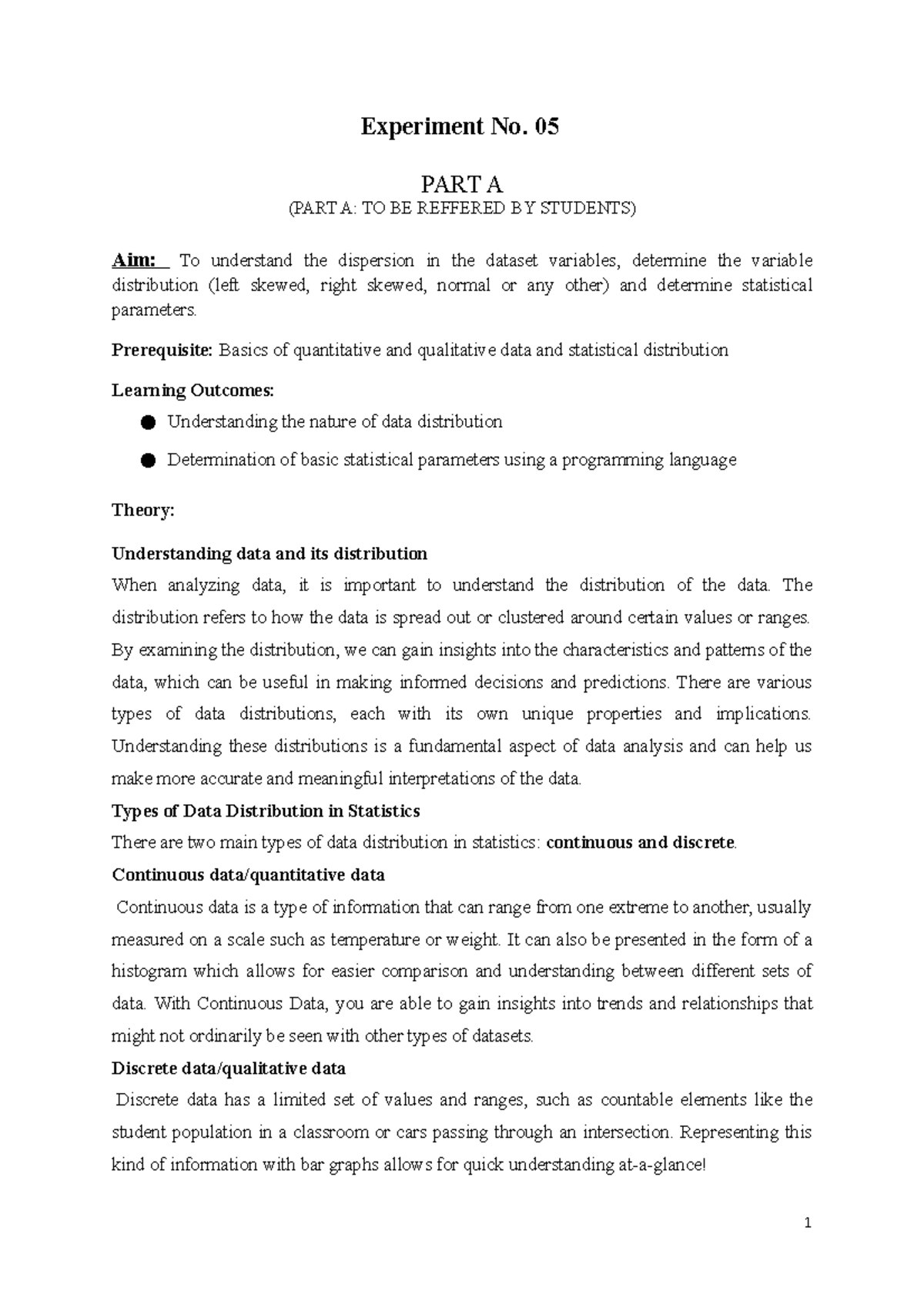 B135 LAB05 DEP Experiment 5 - Experiment No. 05 PART A (PART A: TO BE ...