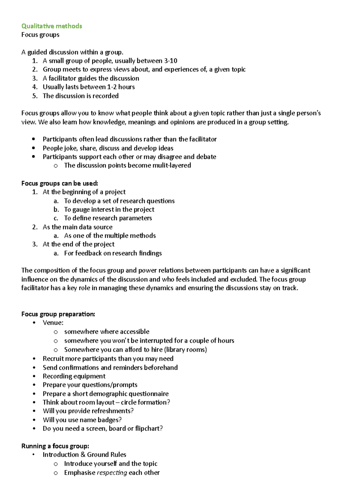 W4 focus groups notes - Qualitative methods Focus groups A guided ...