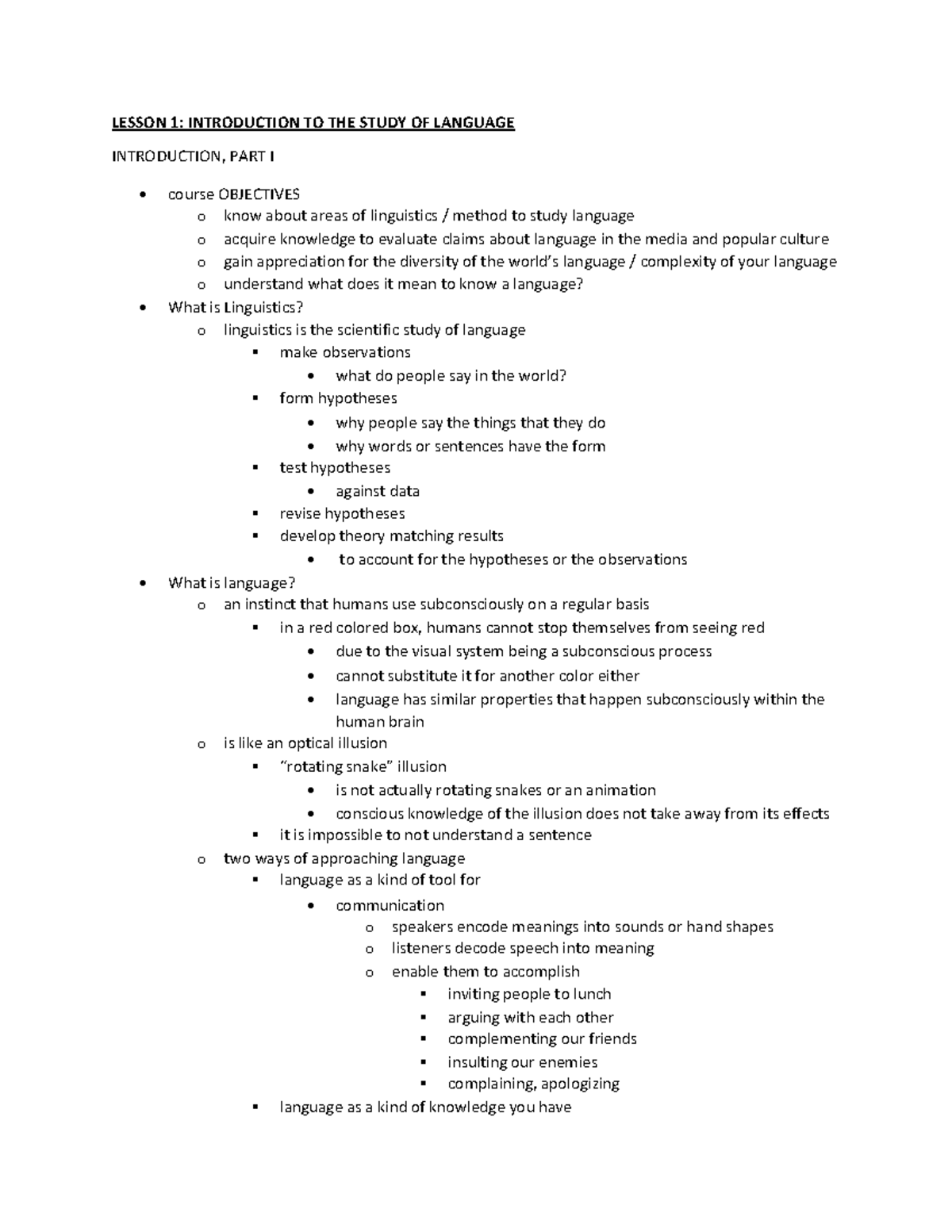 Intro to Lingistics Notes - LESSON 1: INTRODUCTION TO THE STUDY OF ...