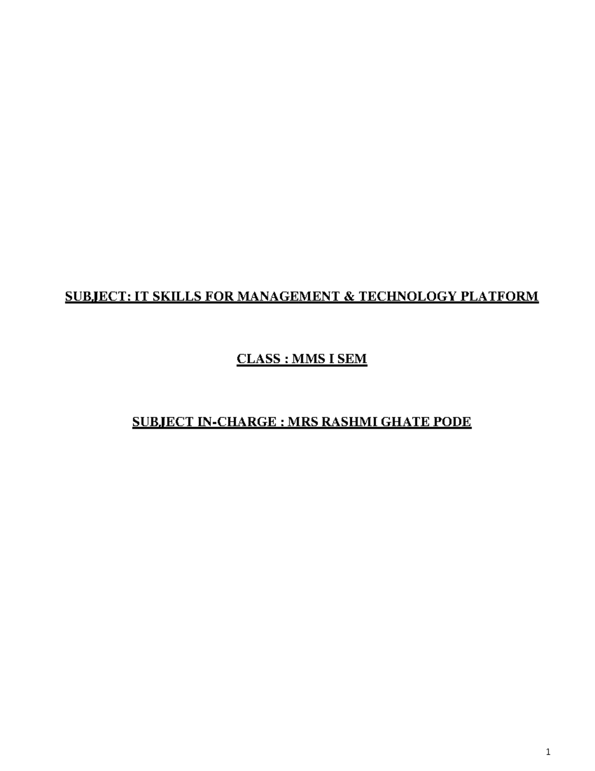 IT skills notes - Information Technology - SUBJECT: IT SKILLS FOR ...