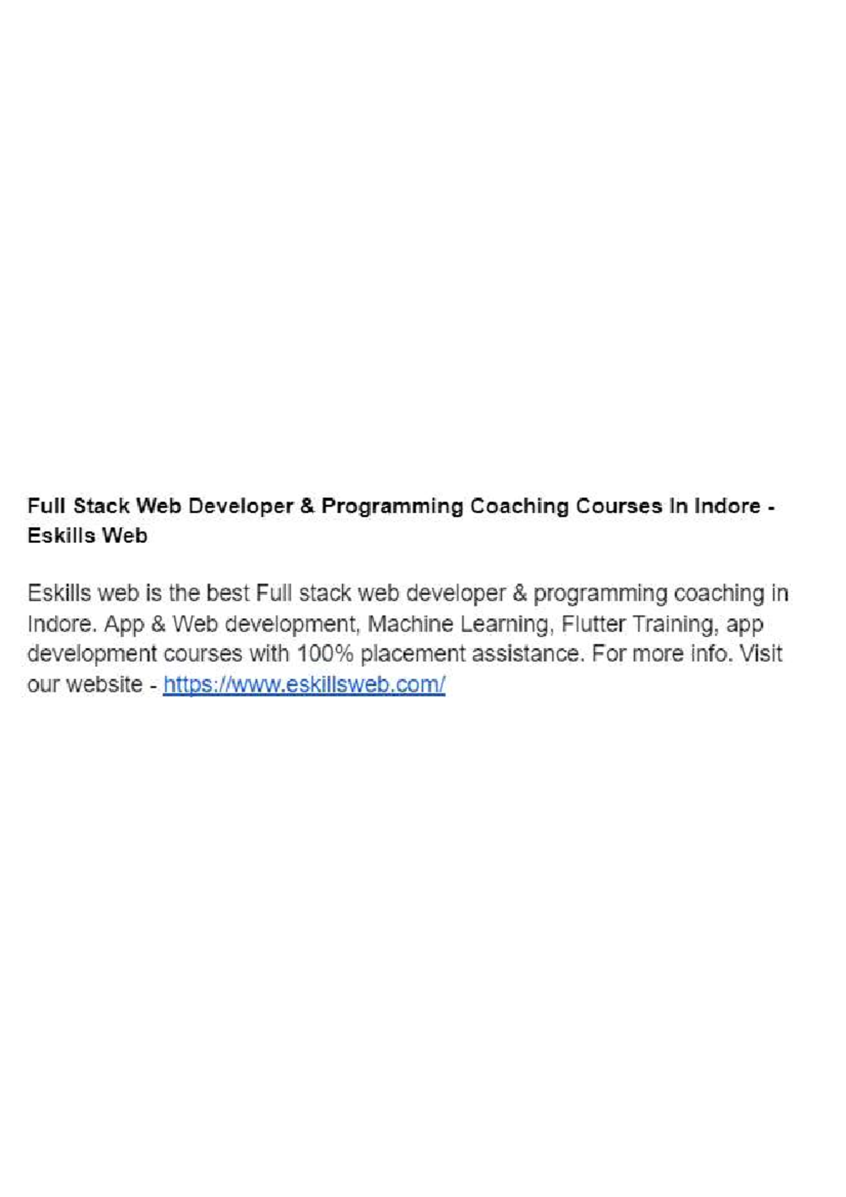 Full Stack Web Developer And Programming Coaching Courses In Indore Eskills Web Computer