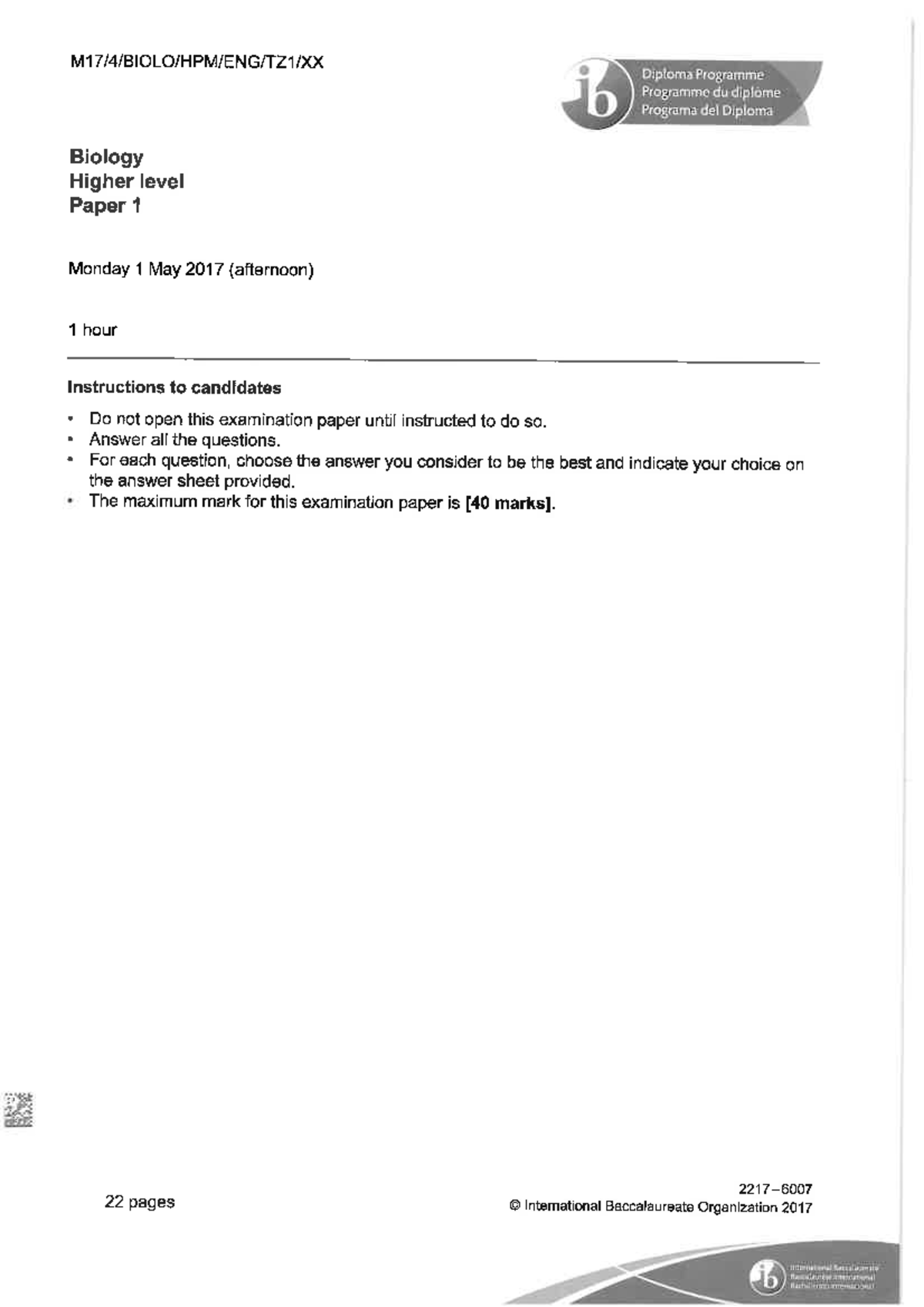 HL Paper 1 May 2017 - Studocu