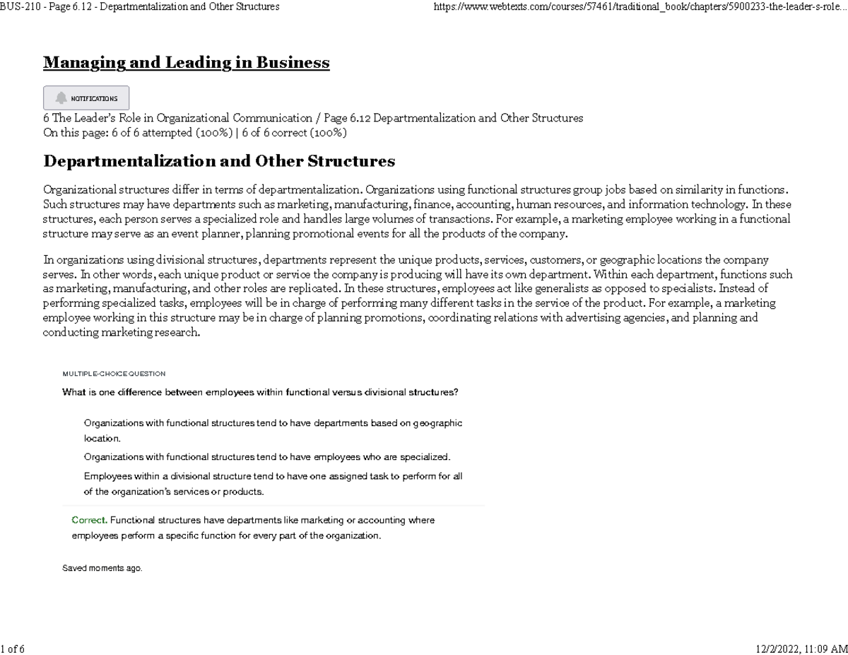 BUS-210 - Page 6.12 - Departmentalization and Other Structures ...