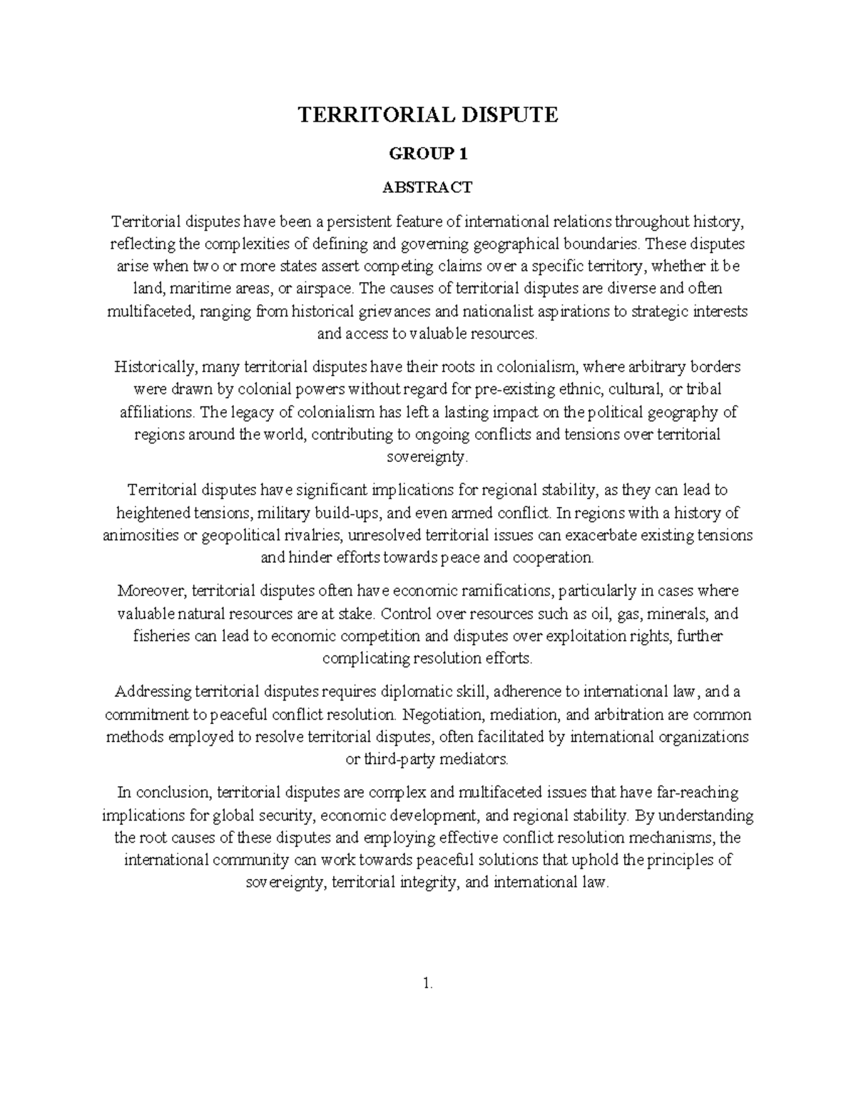 Territorial-Dispute-2 - TERRITORIAL DISPUTE GROUP 1 ABSTRACT ...