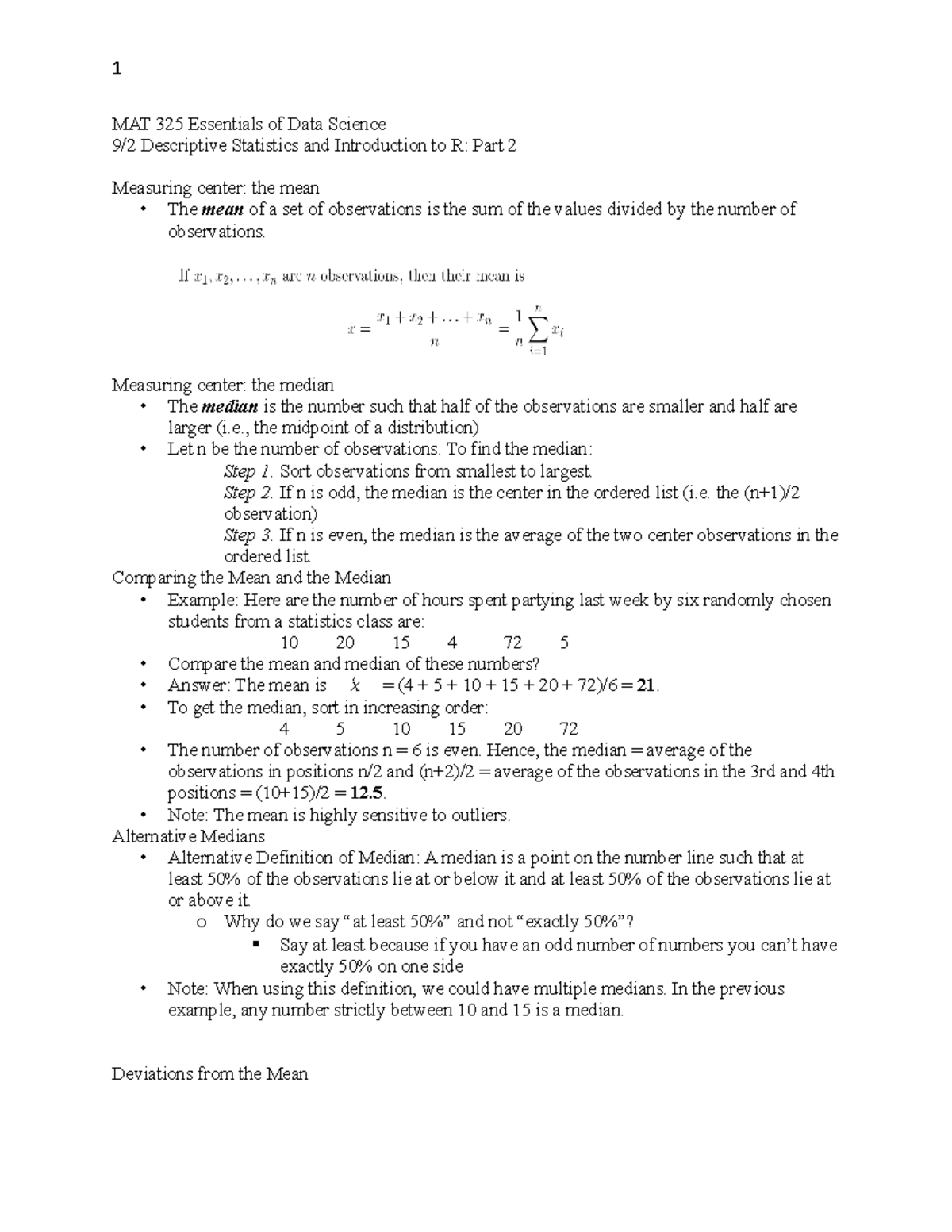 Descriptive Statistics P2 - Measuring center: the median - The median ...