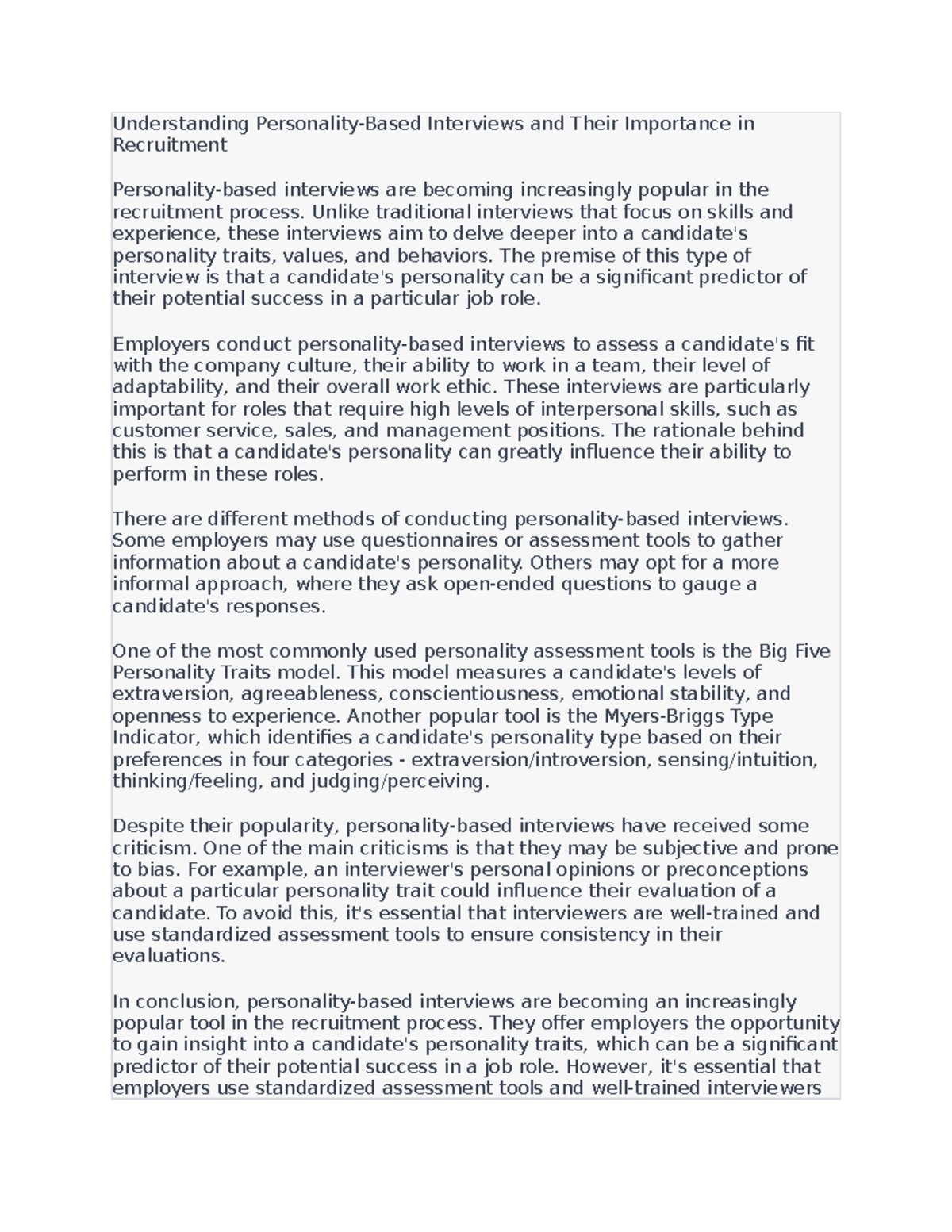 Understanding Personality - Understanding Personality-Based Interviews ...