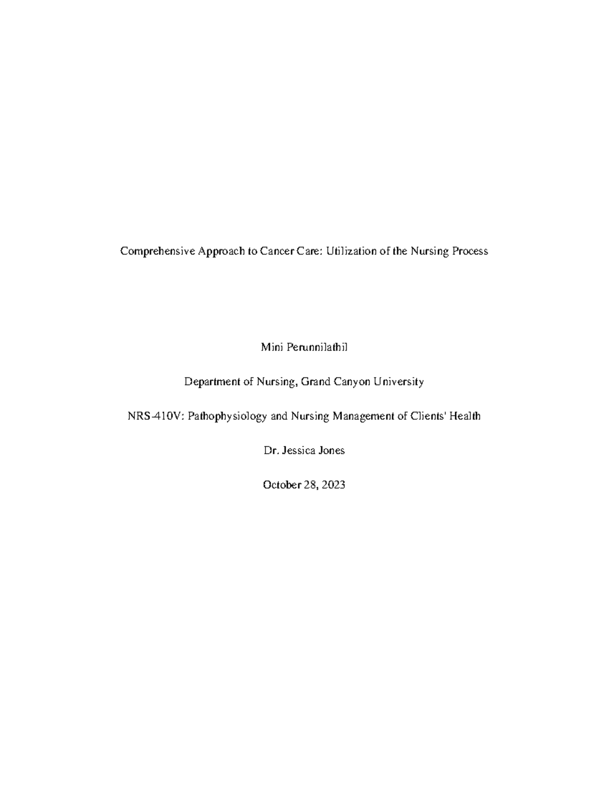 Benchmark - Nursing Process - Comprehensive Approach to Cancer Care ...