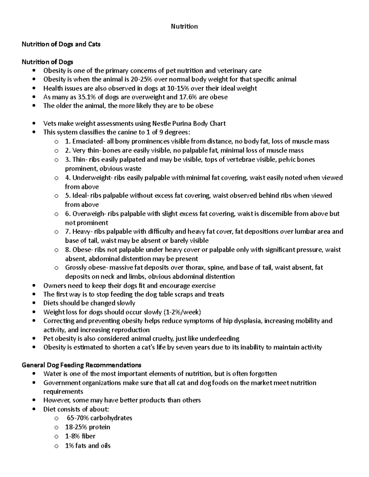 Nutrition lecture notes - Nutrition Nutrition of Dogs and Cats ...