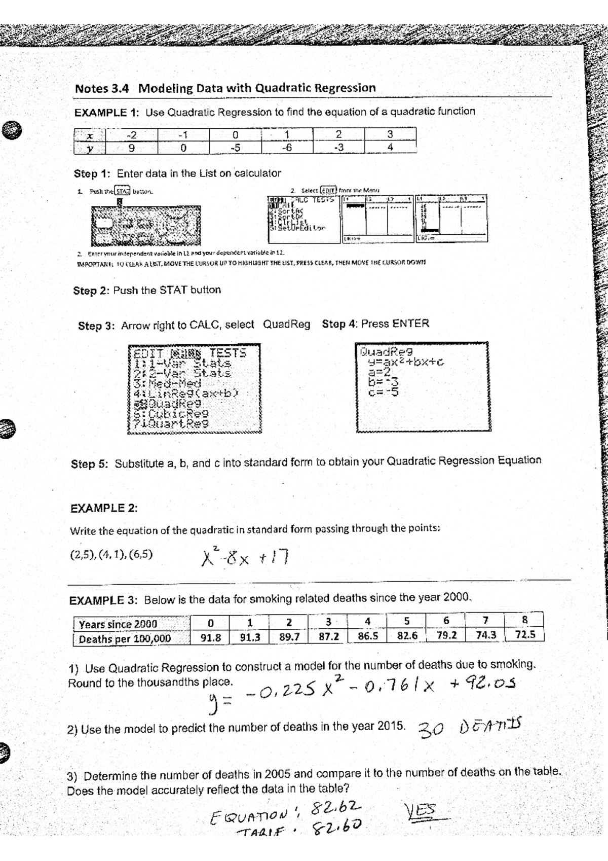 Notes 3.4 Key - Quadratic Regression - Studocu