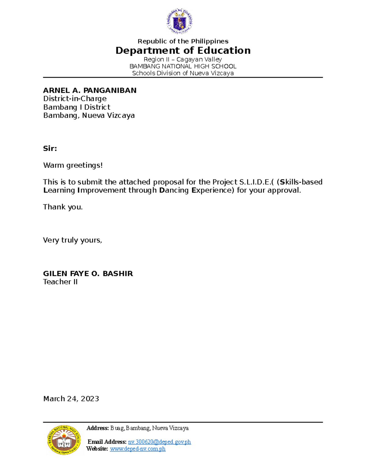 Communication letters - Republic of the Philippines Department of ...