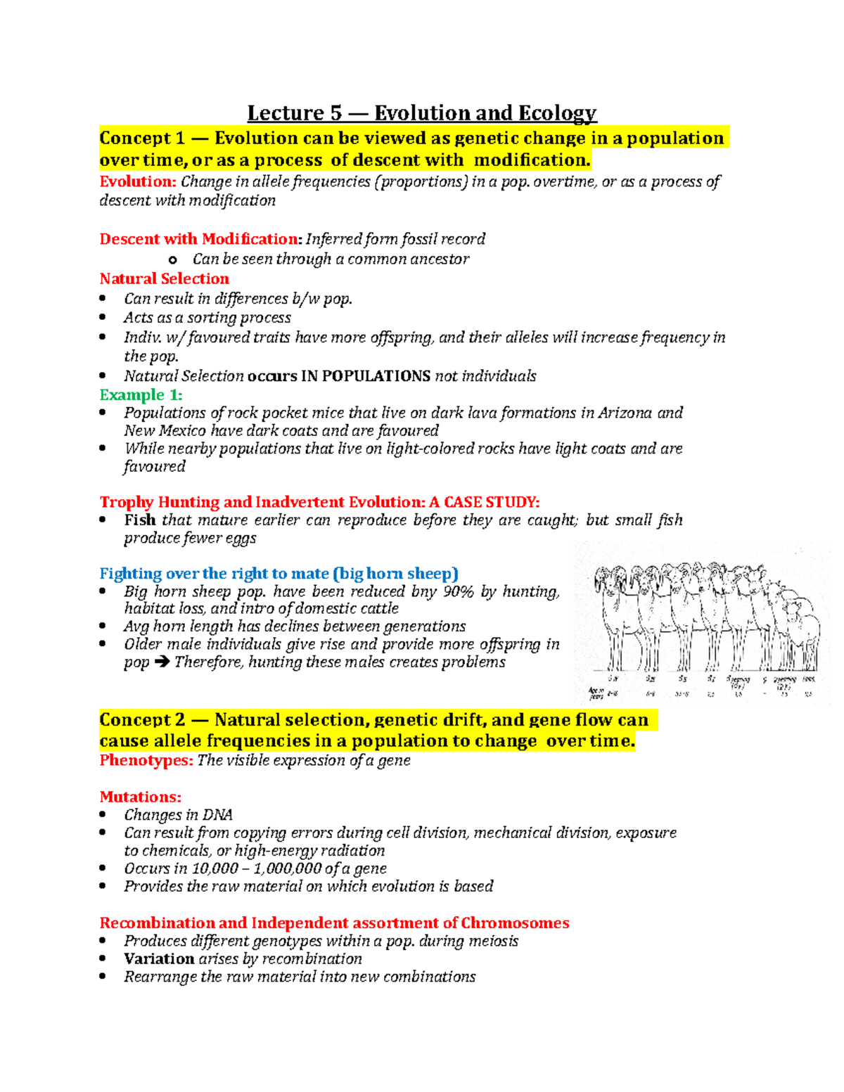 Lec 5 Notes - Lecture 5 — Evolution and Ecology Concept 1 — Evolution ...