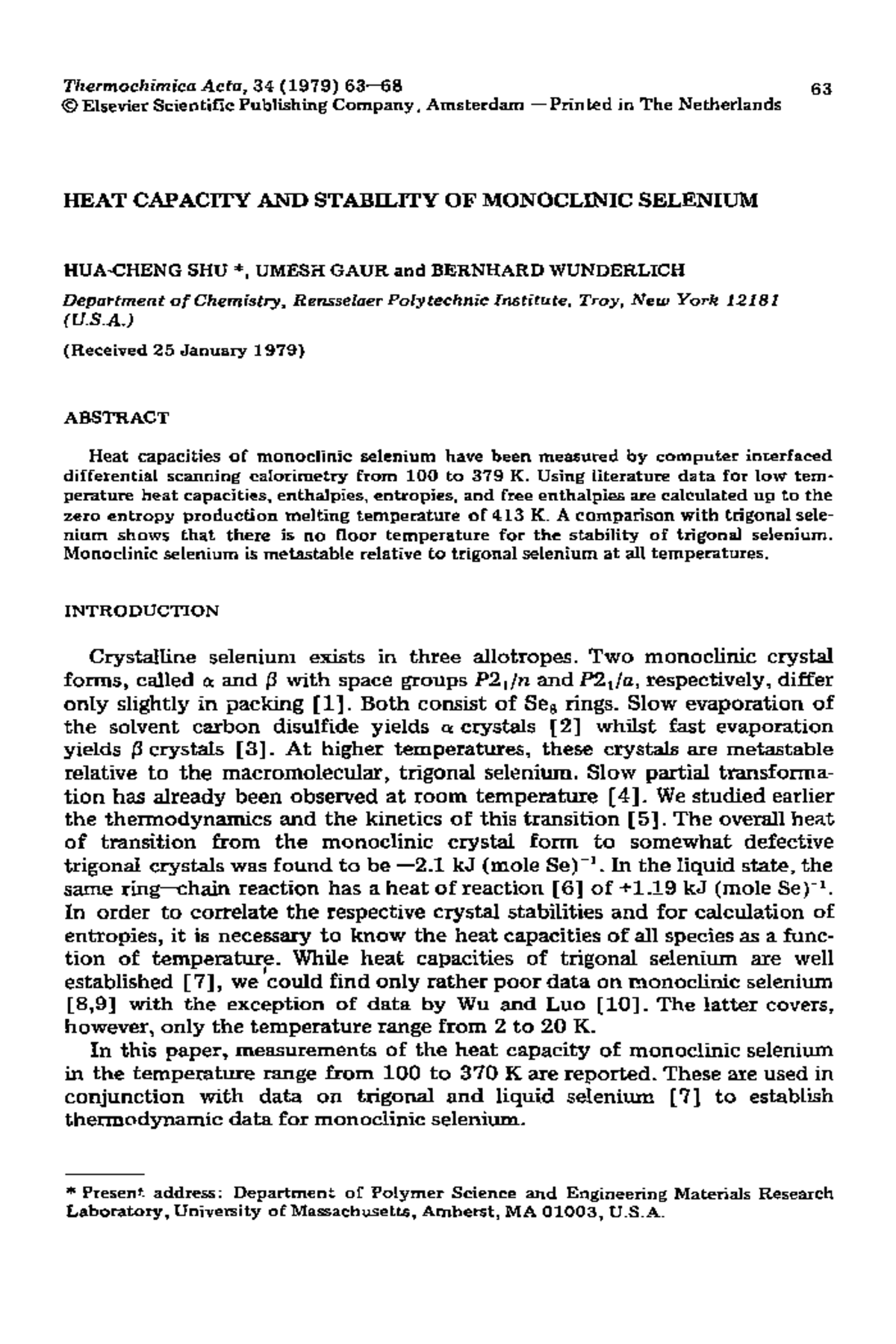Heat capacity and stability of monoclini - Thermochimica Acta, 34 - Studocu