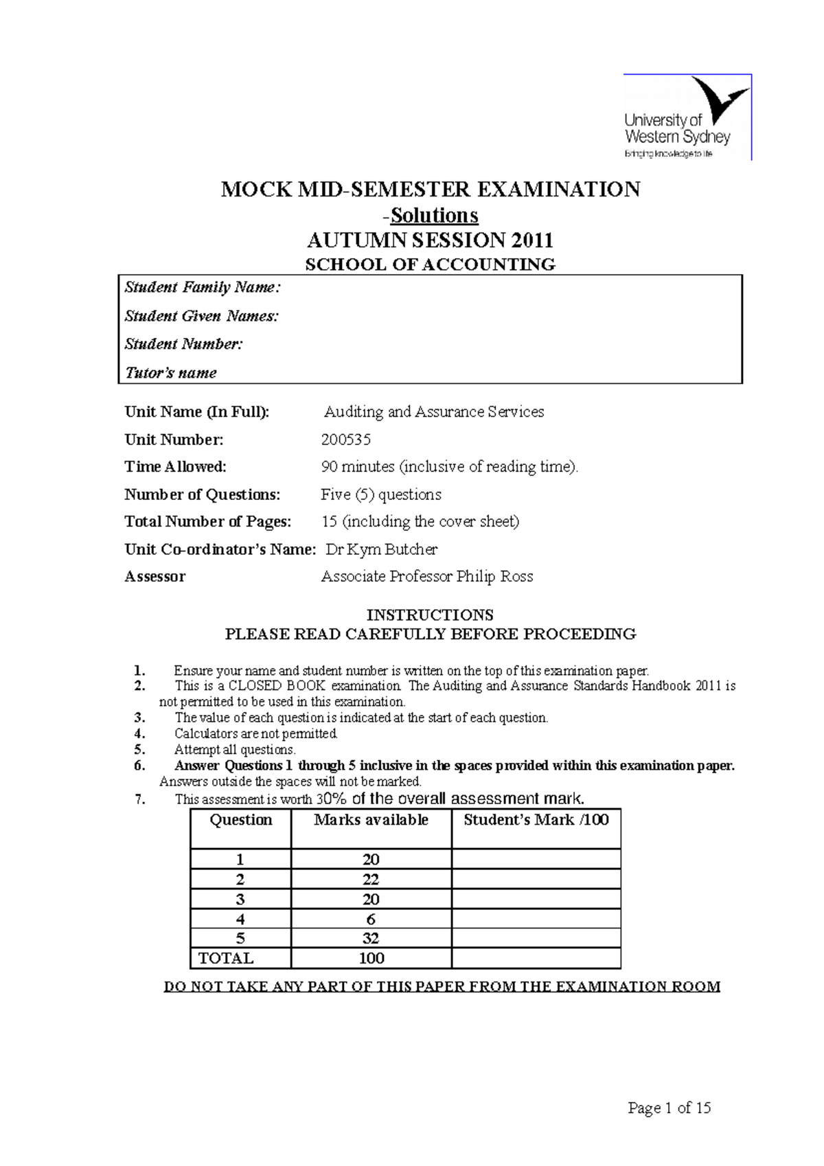 Sample/practice exam May 2011, questions and answers - MOCK MID ...