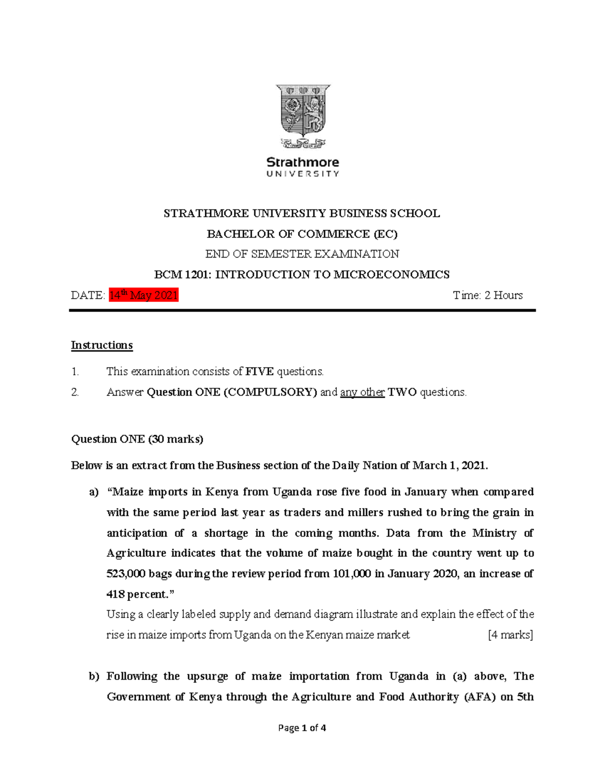 BCM 1201 - Introduction to Microeconomics - May 2021 - STRATHMORE ...