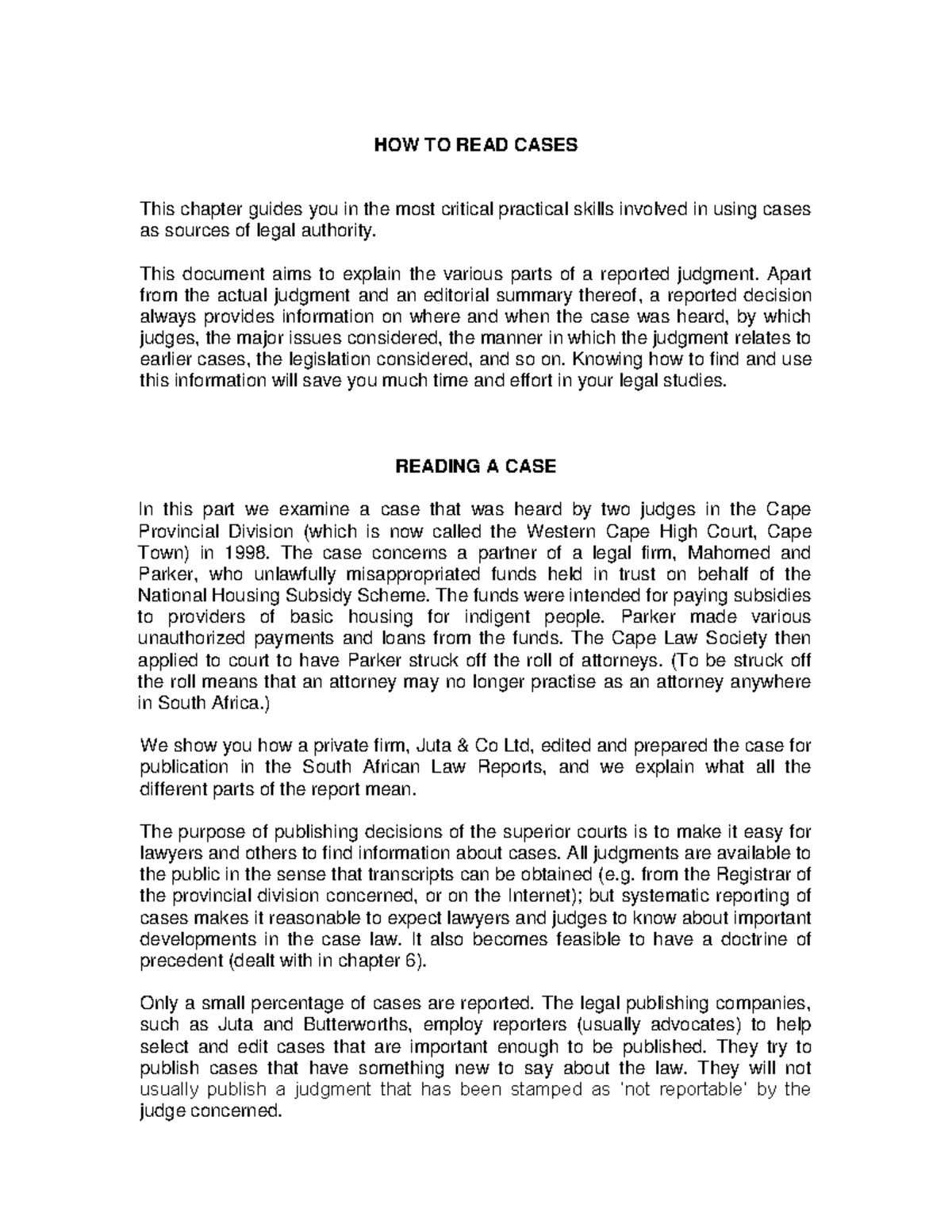 How+to+Read+a+Case - How to read a case - HOW TO READ CASES This chapter guides you in the most ...