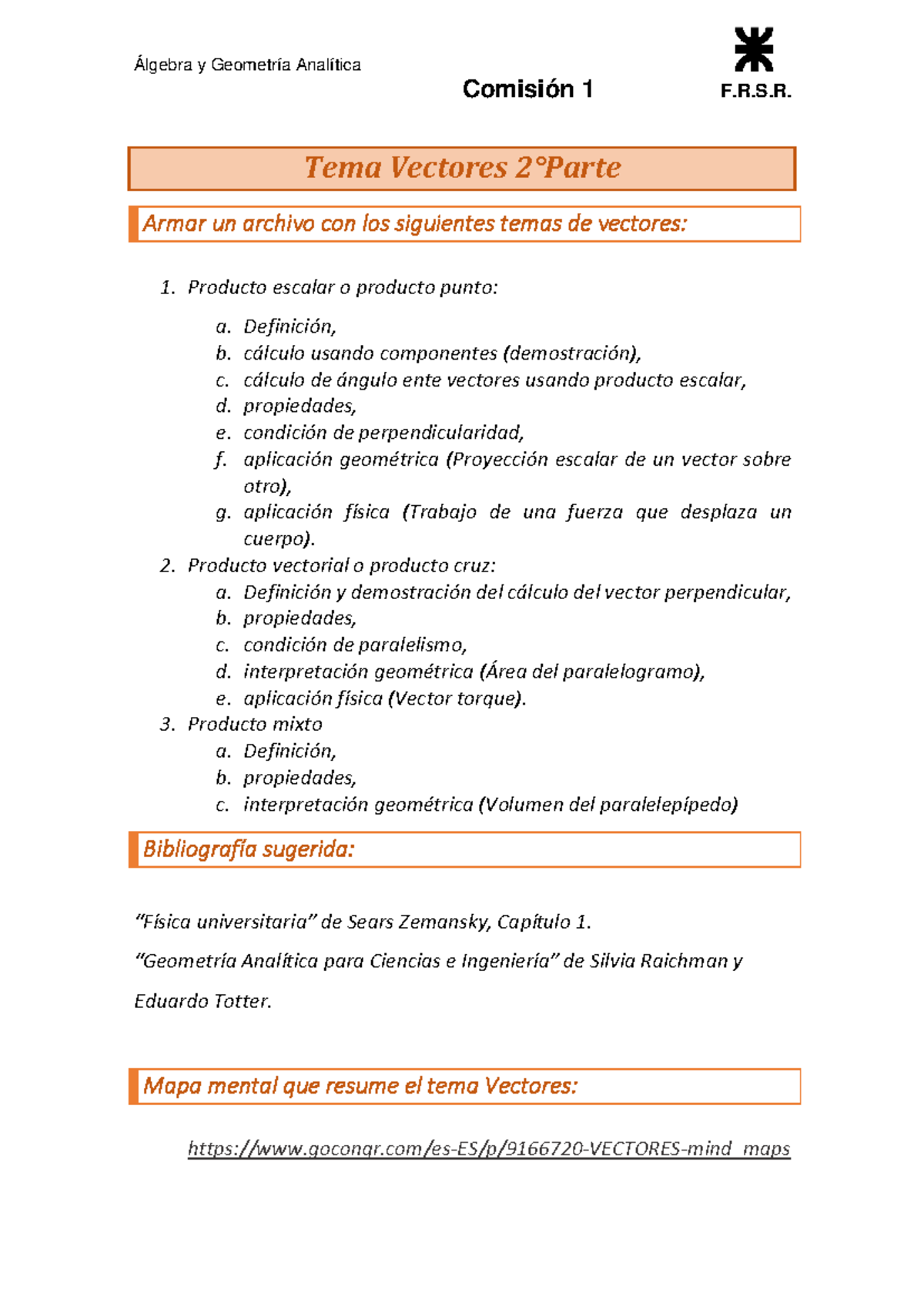 Teoría Vectores Parte II - Álgebra y Geometría Analítica Comisión 1 F.R ...