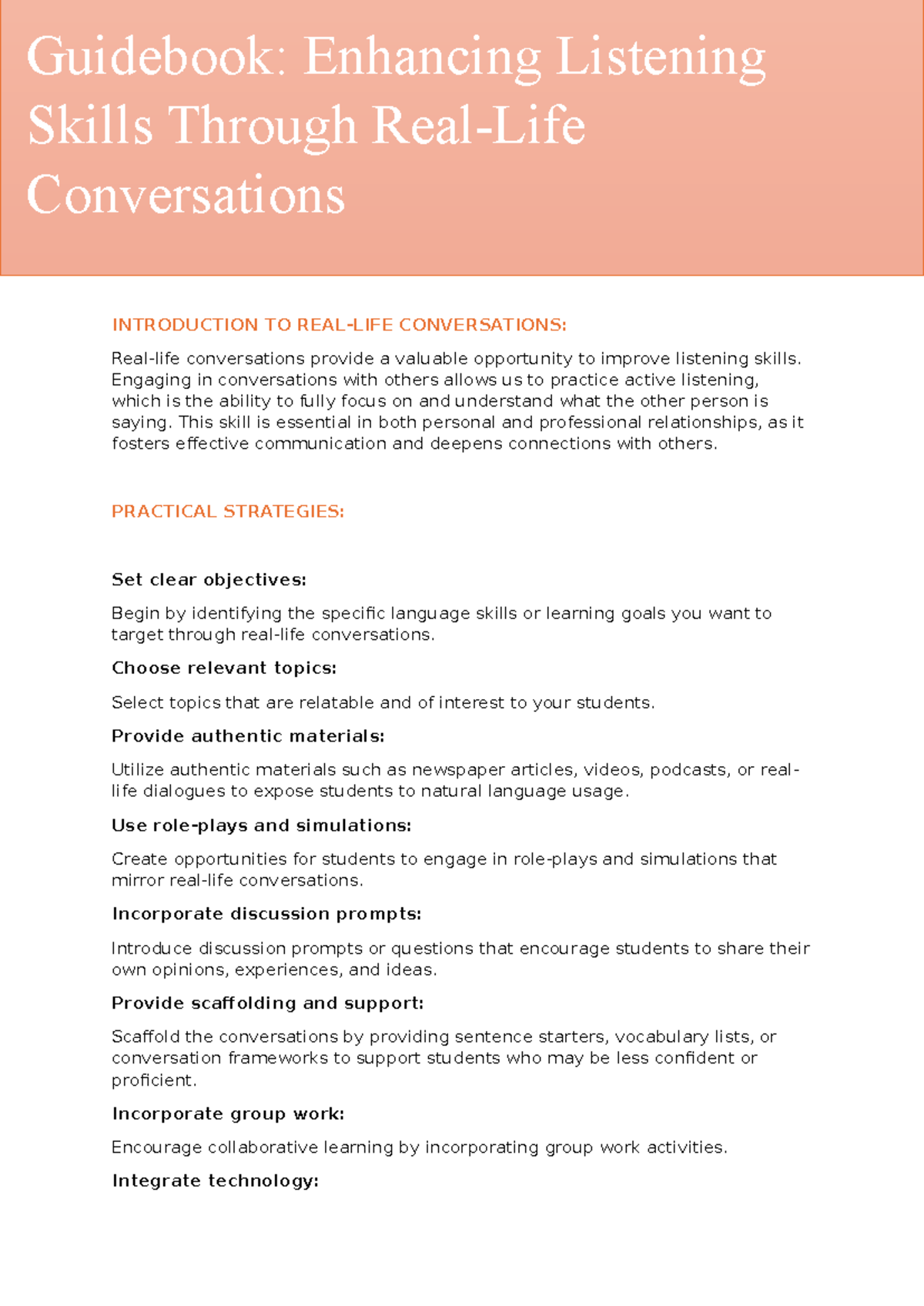 Guidebook - INTRODUCTION TO REAL-LIFE CONVERSATIONS: Real-life ...